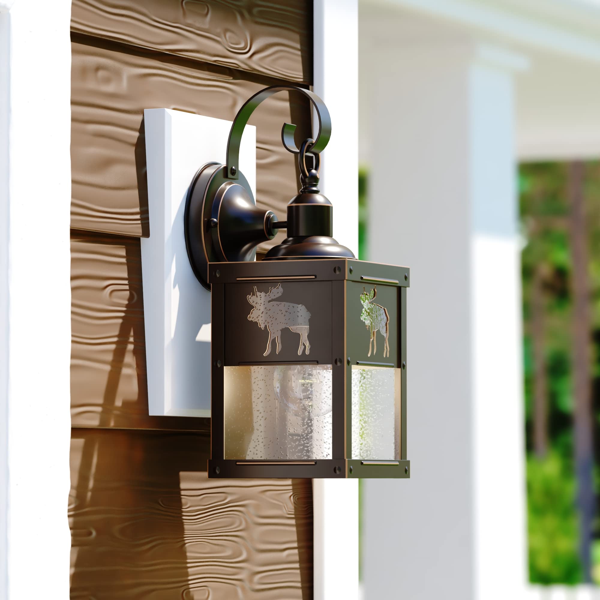 VAXCEL Yellowstone 1 Light Bronze Rustic Moose Tree Outdoor Wall Lantern Clear Glass