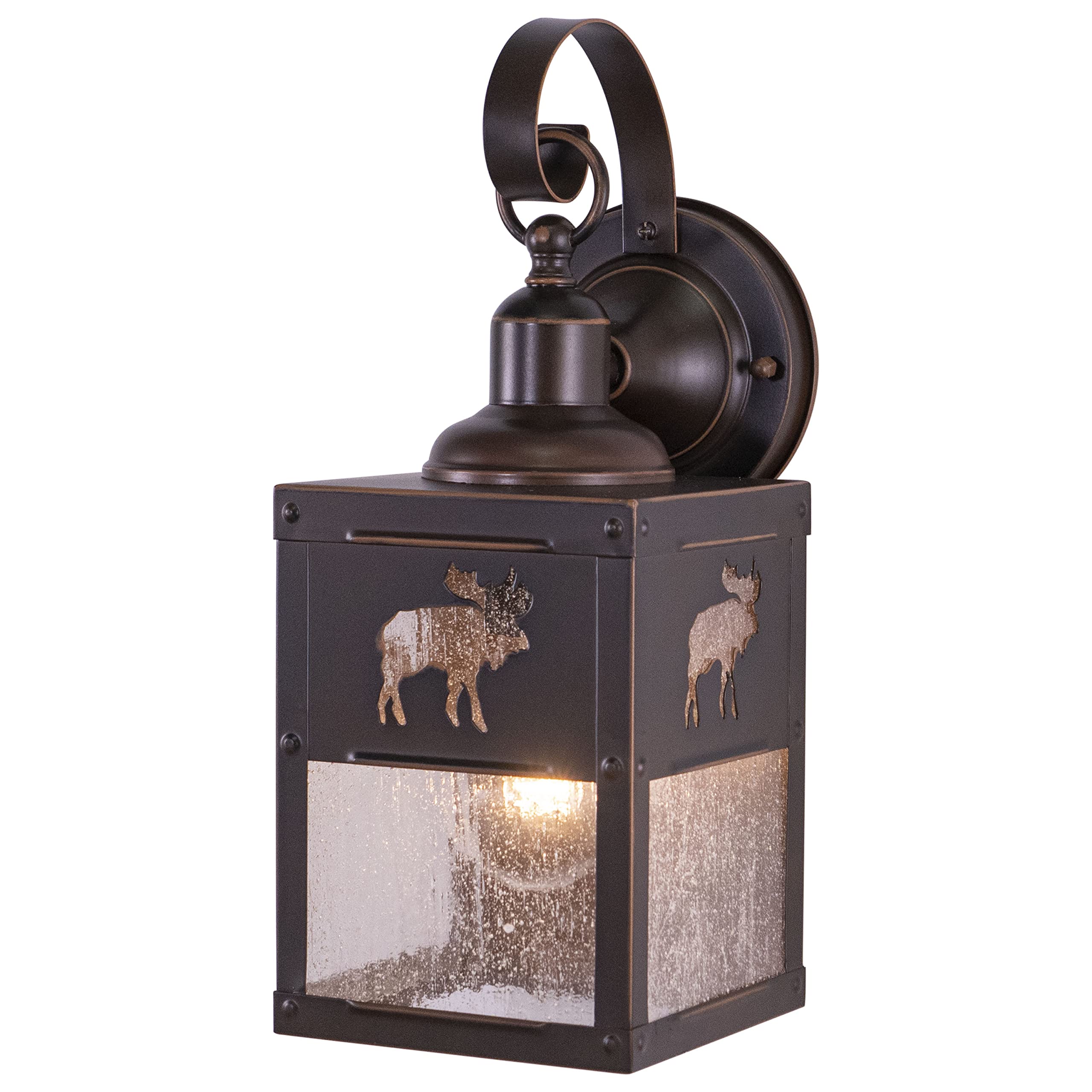 VAXCEL Yellowstone 1 Light Bronze Rustic Moose Tree Outdoor Wall Lantern Clear Glass