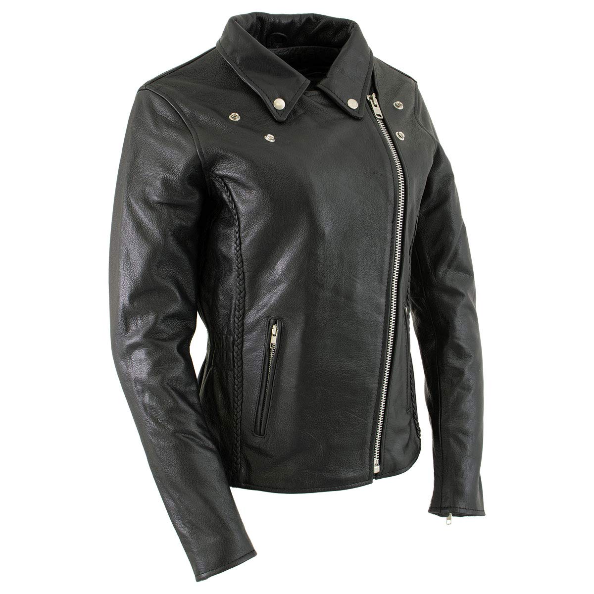 Xelement B8000 Women's Black 'Classic Braided' Fitted Motorycle Jacket - 3X-Large