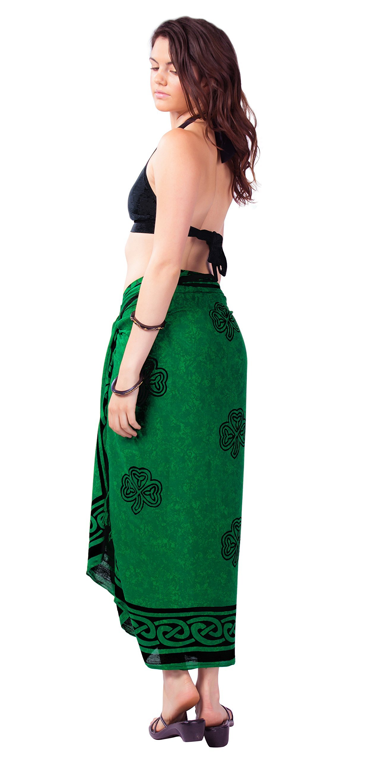 1 World Sarongs Womens Celtic Swimsuit Cover-Up Sarong Shamrock Trinity in Green
