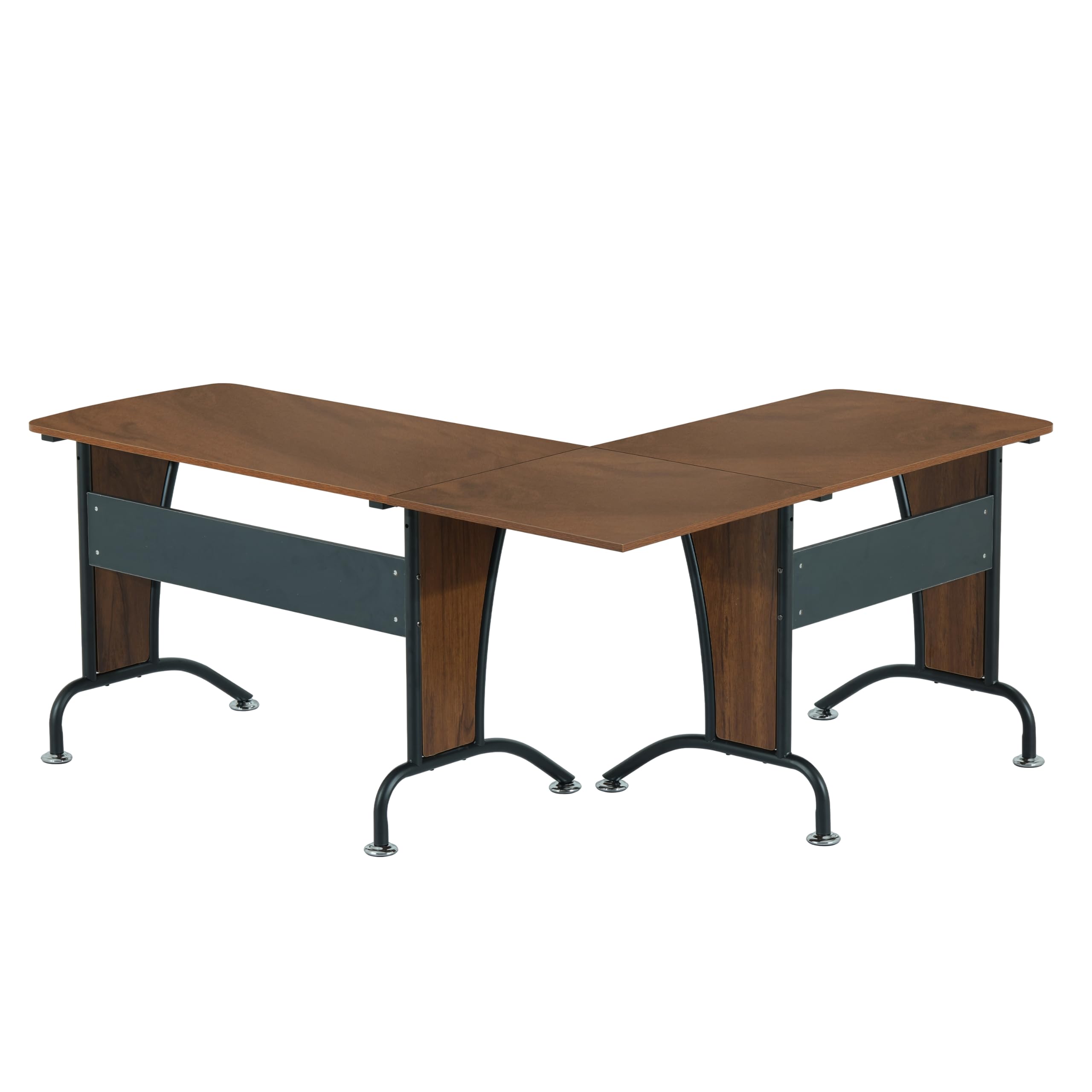 Techni Mobili Deluxe L Shaped, Corner Configurable as Left/Right-Handed L Inline, Durable Steel Frame with Spacious Work Area, Walnut and Grey Office Desk, 67” W x 57” D x 29” H