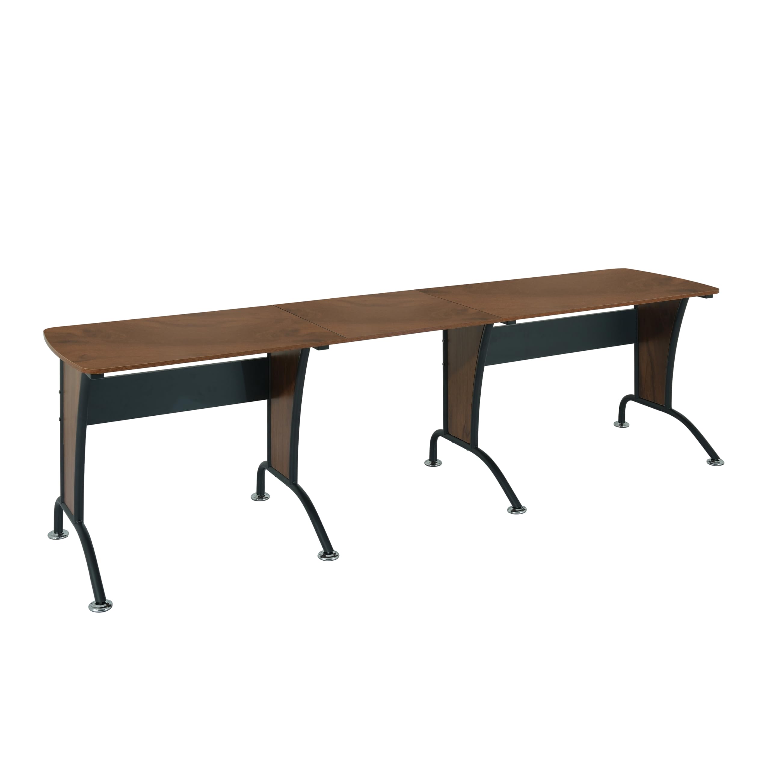 Techni Mobili Deluxe L Shaped, Corner Configurable as Left/Right-Handed L Inline, Durable Steel Frame with Spacious Work Area, Walnut and Grey Office Desk, 67” W x 57” D x 29” H
