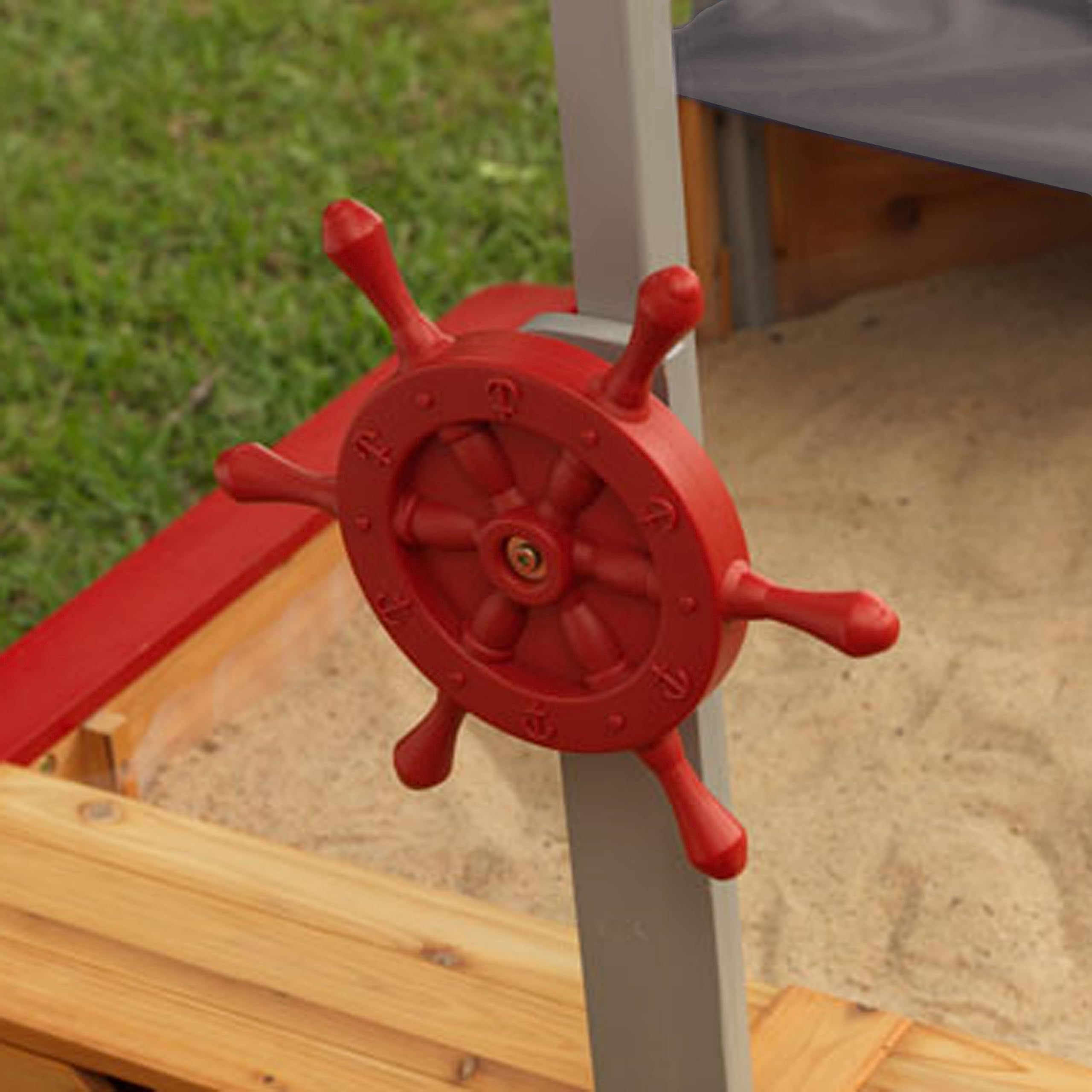 KidKraft Wooden Pirate Sandbox with Canopy, Covered Children's Sandbox, Outdoor Furniture - Blue & Red, Gift for Ages 3-8
