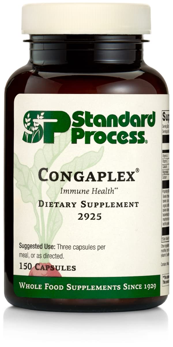 Standard Process Inc. Congaplex - Thymus Gland Support Supplement - Immune Health with Calcium Lactate, Magnesium, Vitamin C & Vitamin A - Immune System Aid with Mushroom Powder - 150 Capsules