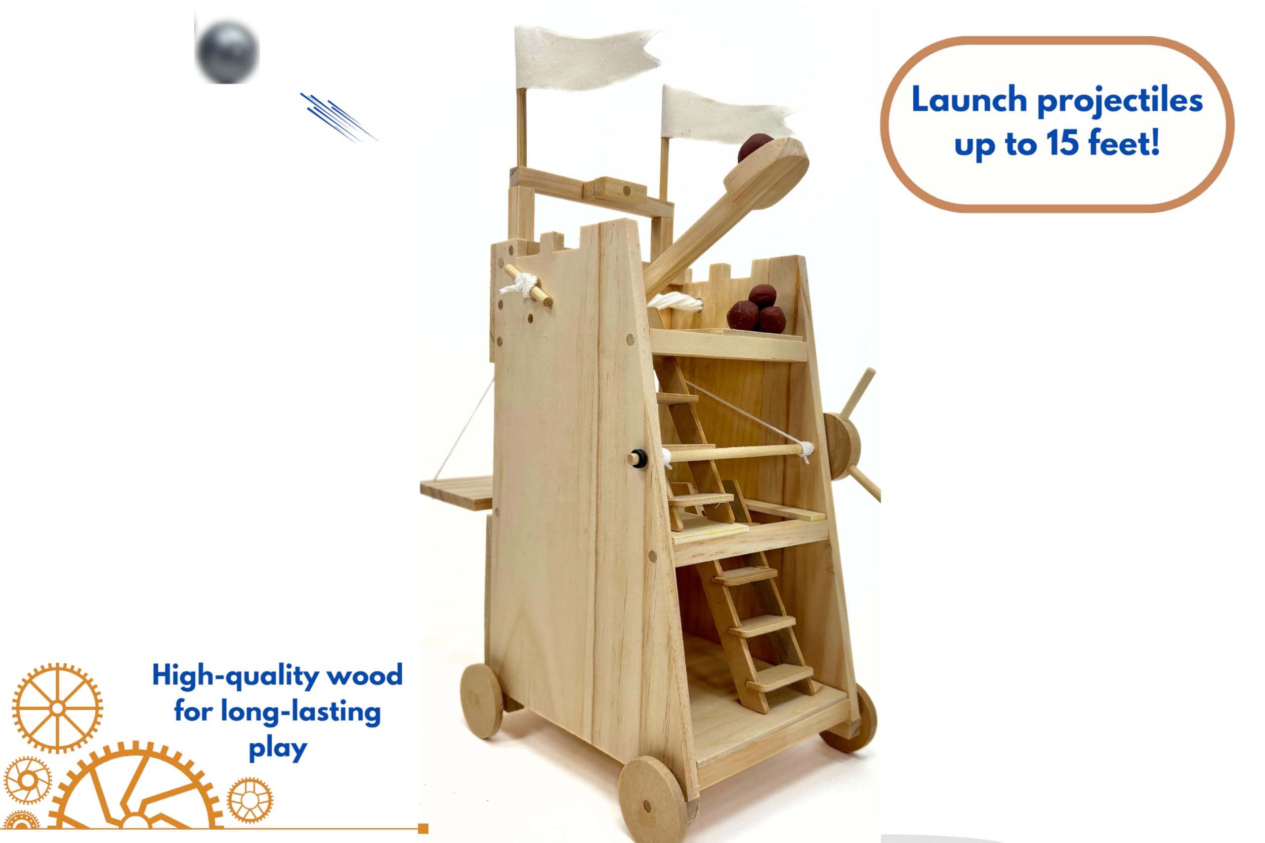 PATHFINDERS STEM Kit – Medieval Siege Tower with Catapult | Wooden Building Kit for Kids Ages 12-14 | Engineering & Physics Toy | Hands-On STEM Project