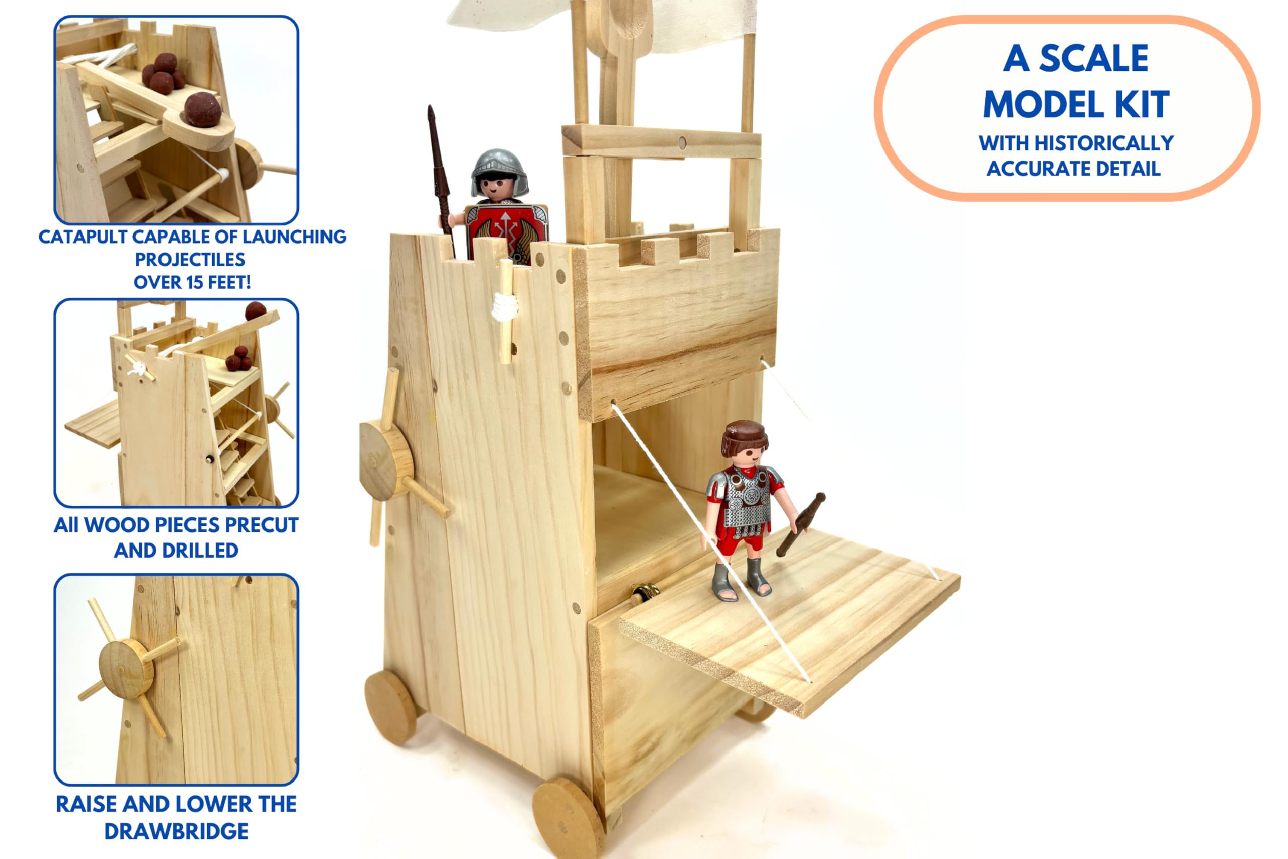 PATHFINDERS STEM Kit – Medieval Siege Tower with Catapult | Wooden Building Kit for Kids Ages 12-14 | Engineering & Physics Toy | Hands-On STEM Project