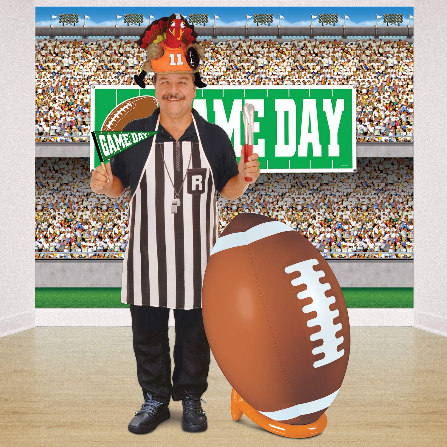 Beistle 3 FT 2 in Large Inflatable Football and Tee Set for Game Day Party Decorations, Sports Theme Photo Props