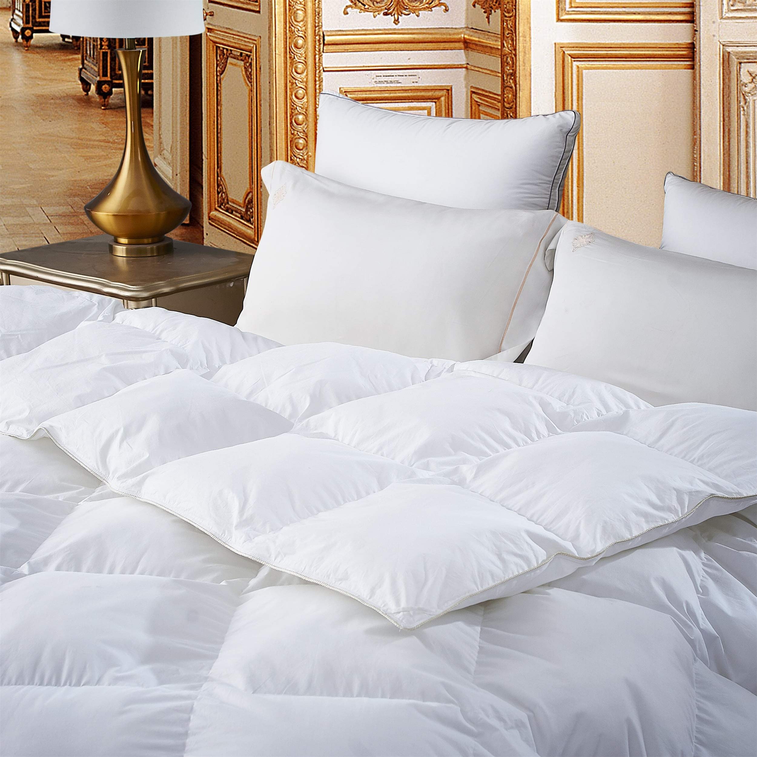 Premium All-Season King Size Luxury Siberian Goose Down Comforter Duvet Insert 1200 Thread Count 100% Egyptian Cotton Down Feather Comforter (King, White Solid)