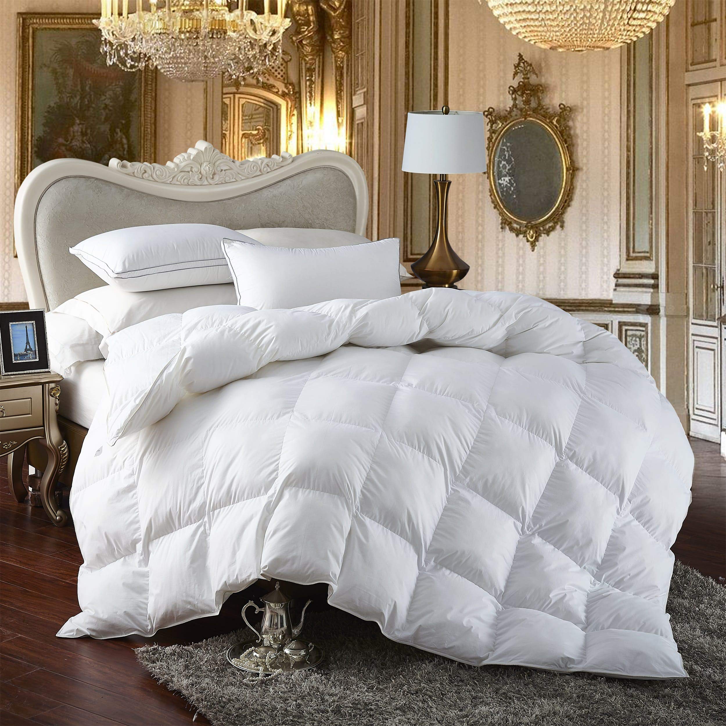 Premium All-Season King Size Luxury Siberian Goose Down Comforter Duvet Insert 1200 Thread Count 100% Egyptian Cotton Down Feather Comforter (King, White Solid)