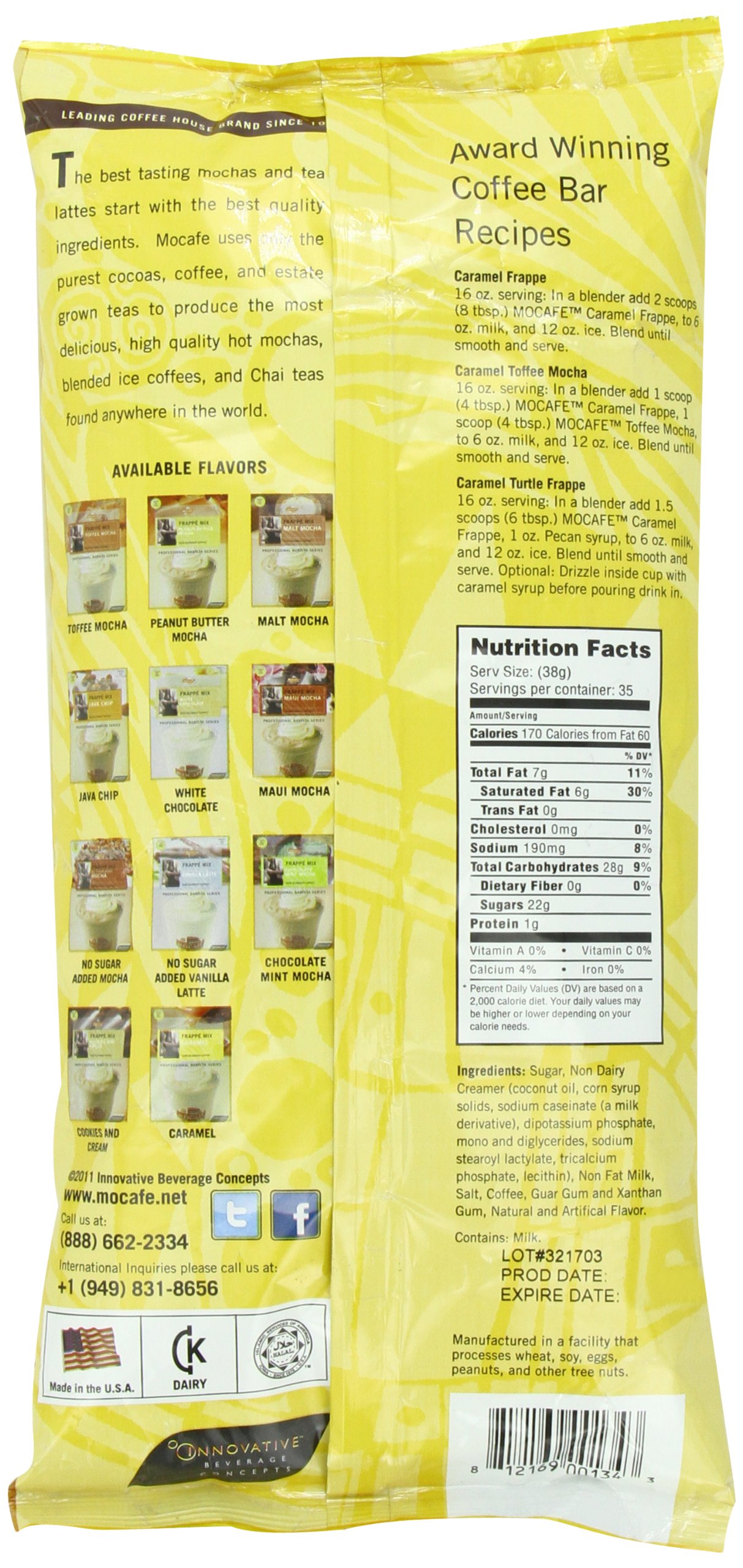 MOCAFE Caramel Blended Ice Coffee Mix, Instant latte frappe powder, 3lb bulk bag