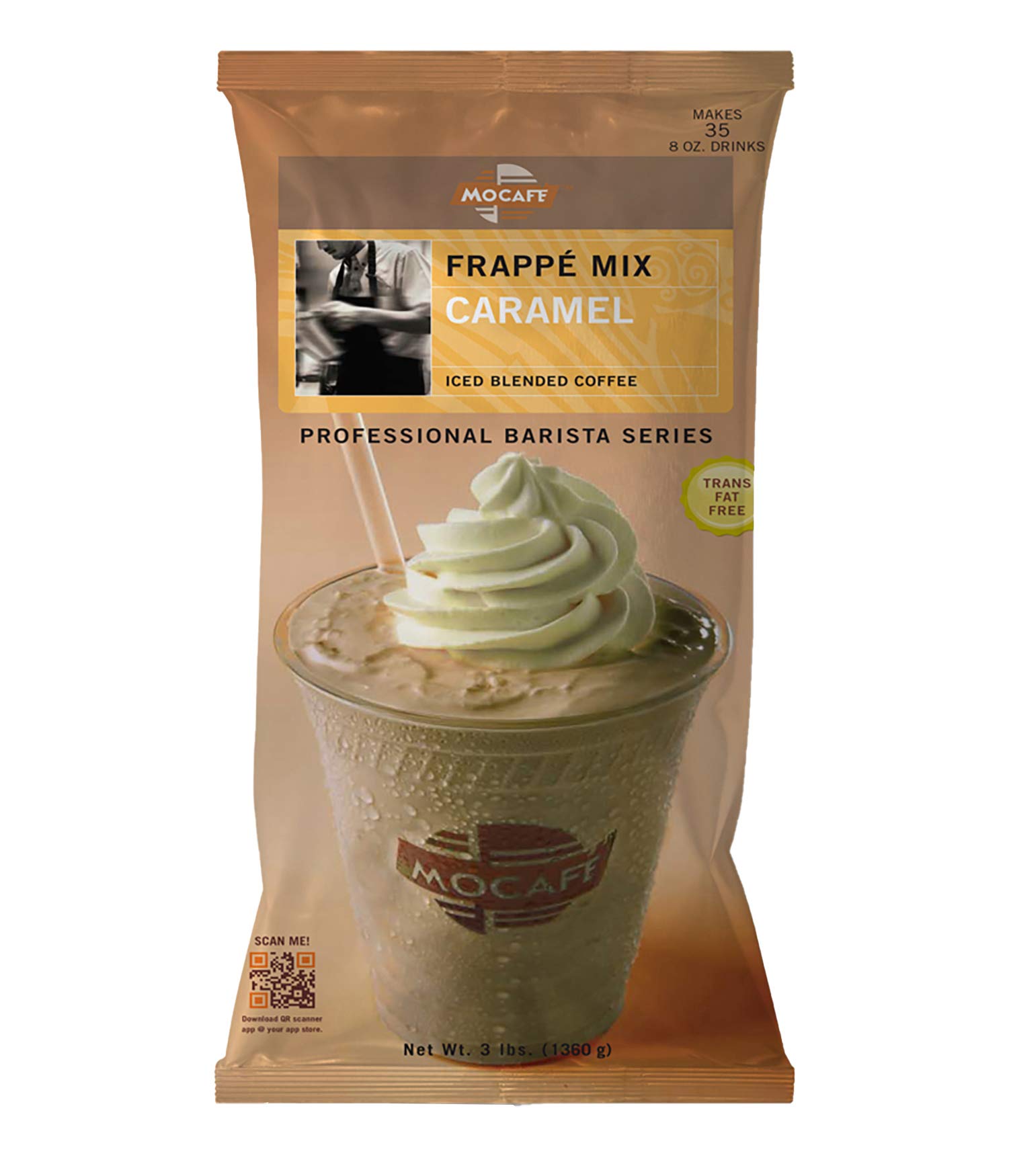 MOCAFE Caramel Blended Ice Coffee Mix, Instant latte frappe powder, 3lb bulk bag
