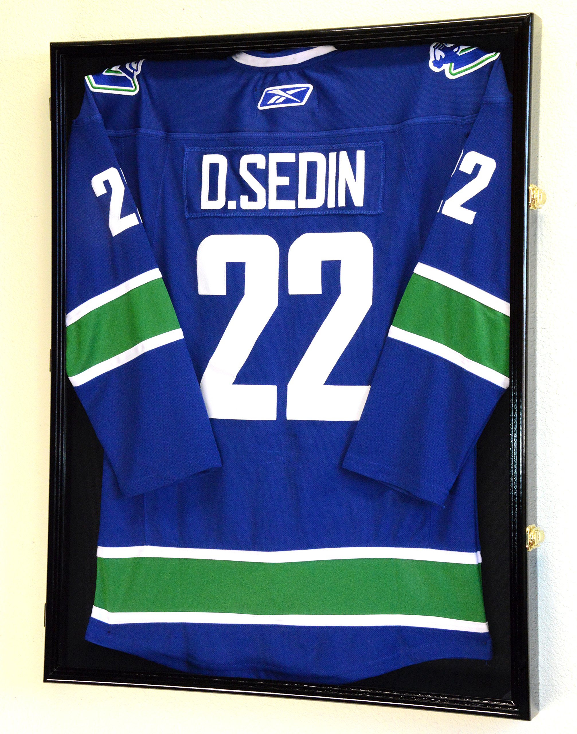 NHL Hockey Jersey Display Case Cabinet- w/ 98% UV Protection, Black Finished