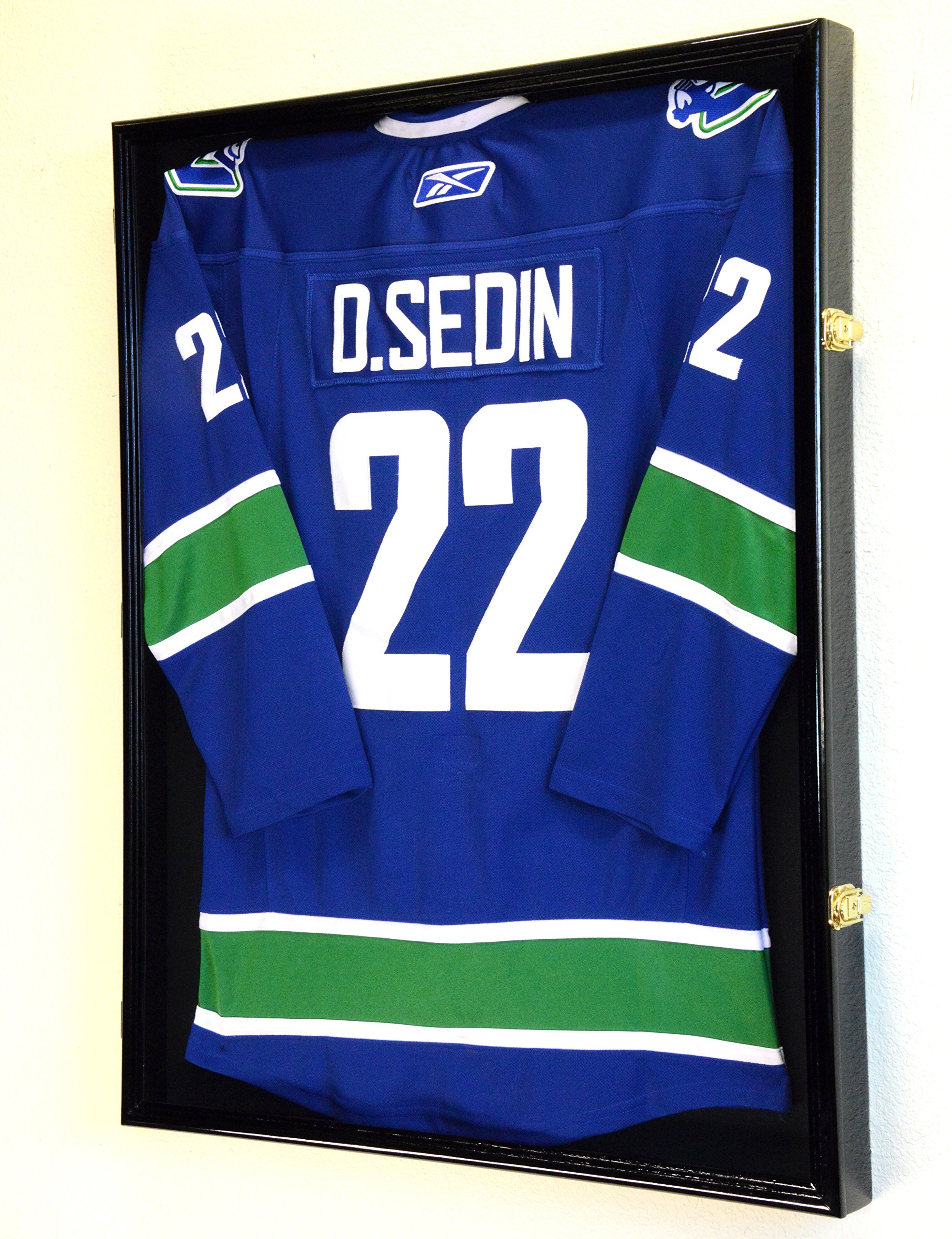 NHL Hockey Jersey Display Case Cabinet- w/ 98% UV Protection, Black Finished