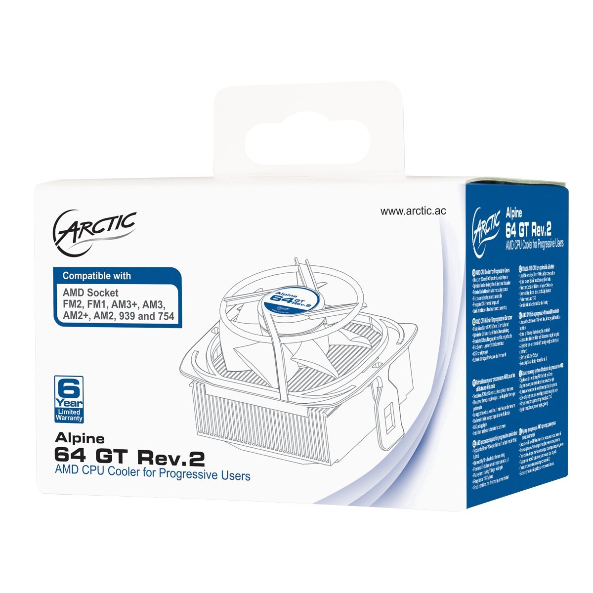 ARCTIC Alpine 64 GT - CPU Cooler for Quietness, Supports AMD AM4/AM3(+)/…, Ultra-Quiet 80 mm PWM Fan (UCACO-P1600-GB01)