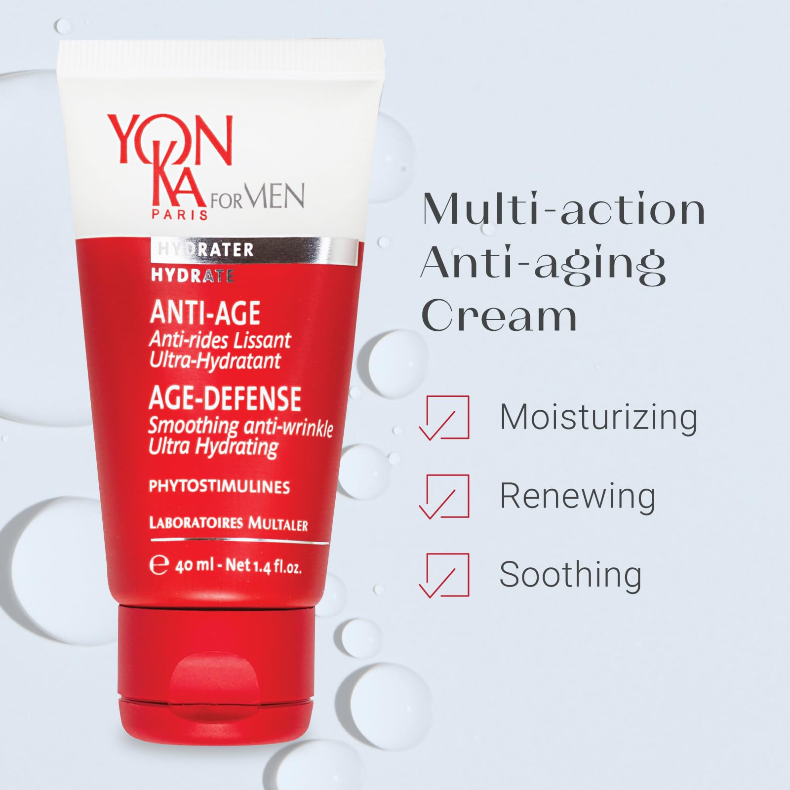 Yon-Ka Mens Age Defense Moisturizer (40ml) Anti-Aging Daily Face Lotion for Dry and Mature Skin, Prevent Wrinkles with Nutrient Rich Creme