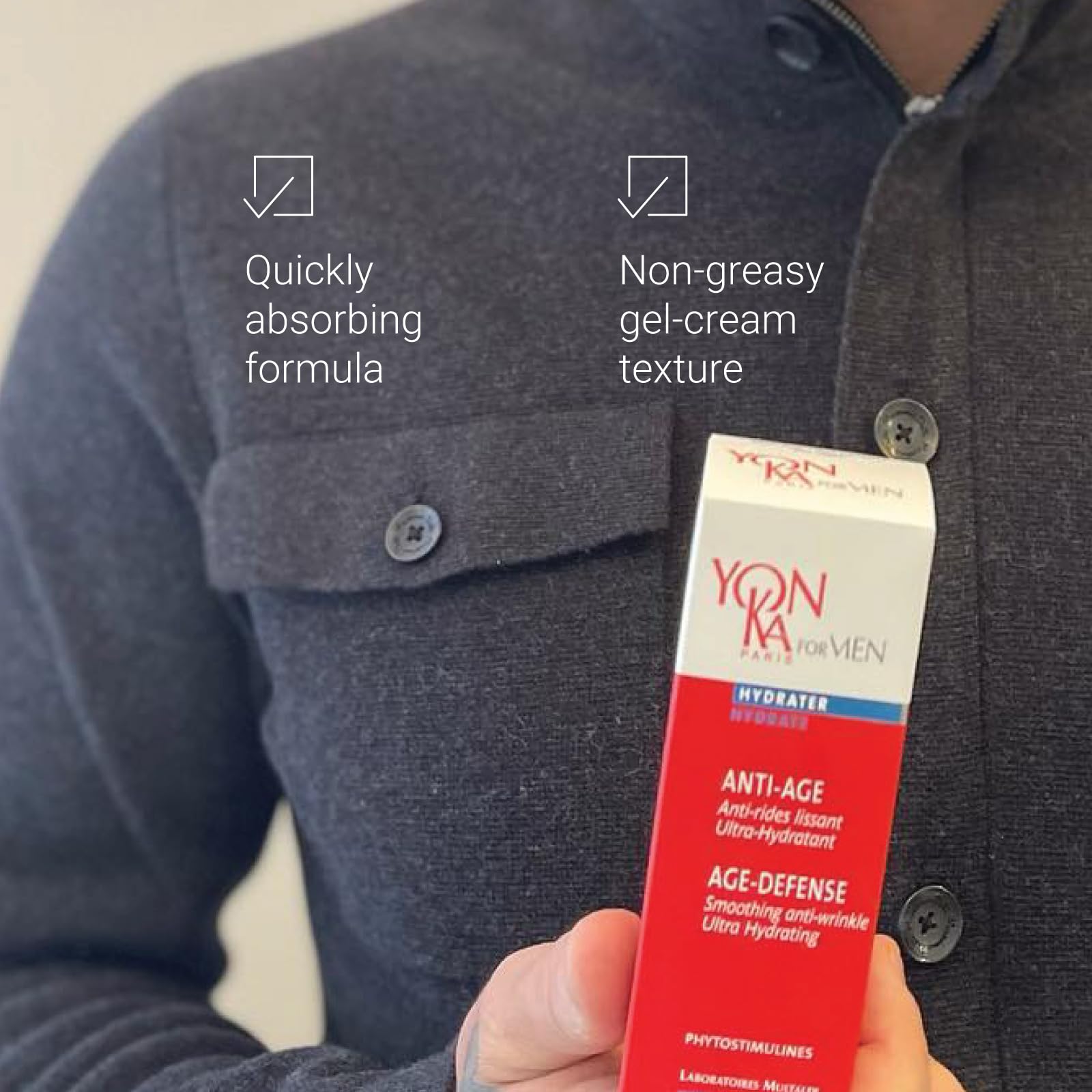 Yon-Ka Mens Age Defense Moisturizer (40ml) Anti-Aging Daily Face Lotion for Dry and Mature Skin, Prevent Wrinkles with Nutrient Rich Creme