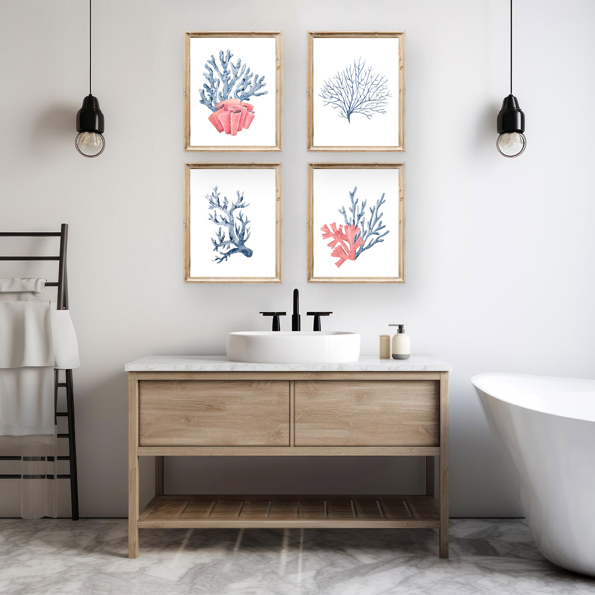 Beach Decor Art Prints (Set of 4) - Unframed - 8x10s | Serene and Inviting Coral-Themed Wall Art Prints | Perfect for Nautical and Ocean-Inspired Home Decor | Bathroom Wall Decor | Apartment Decor
