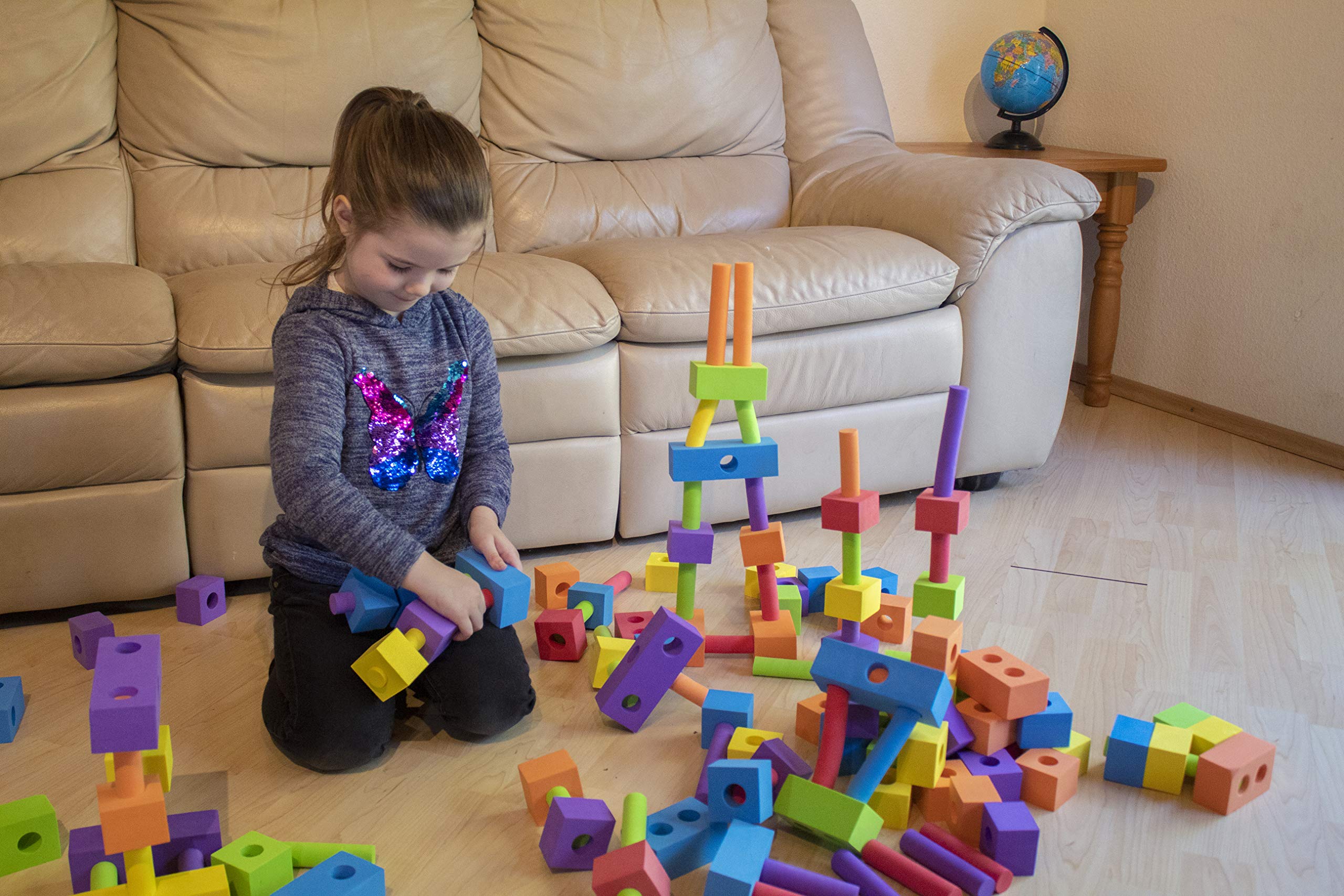 FUN n' SAFE (7684 Foam Peg Blocks for Kids, 150 Brightly Colored Pieces