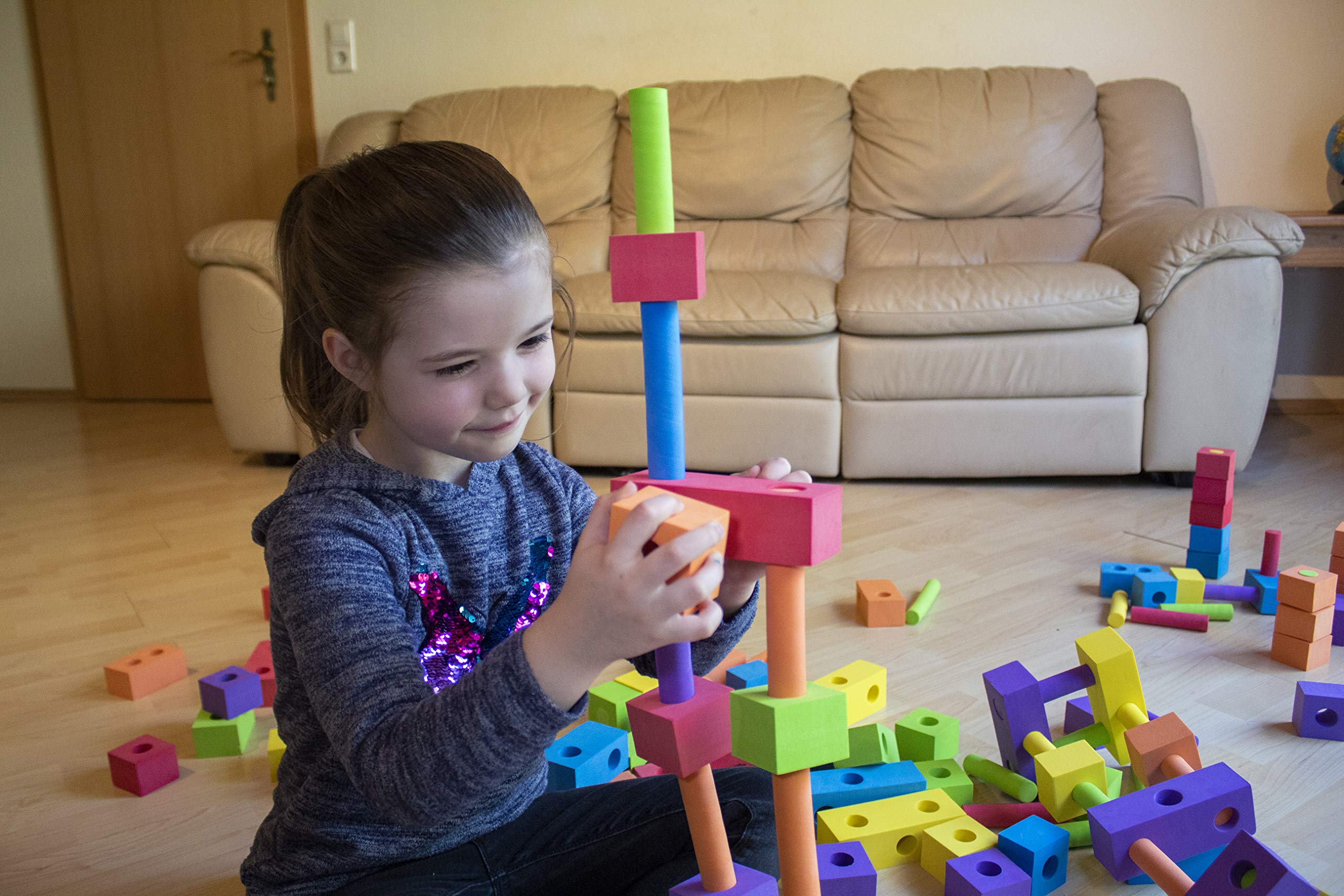 FUN n' SAFE (7684 Foam Peg Blocks for Kids, 150 Brightly Colored Pieces