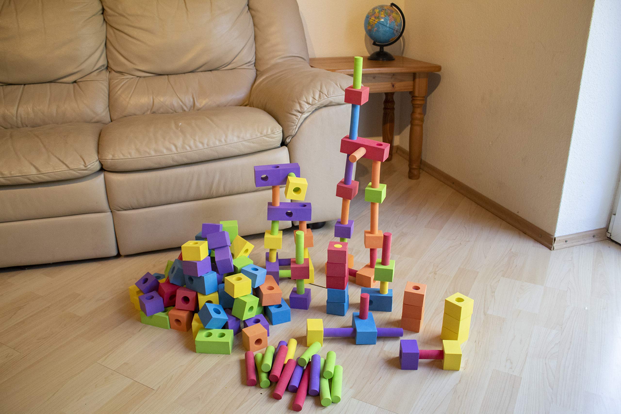 FUN n' SAFE (7684 Foam Peg Blocks for Kids, 150 Brightly Colored Pieces