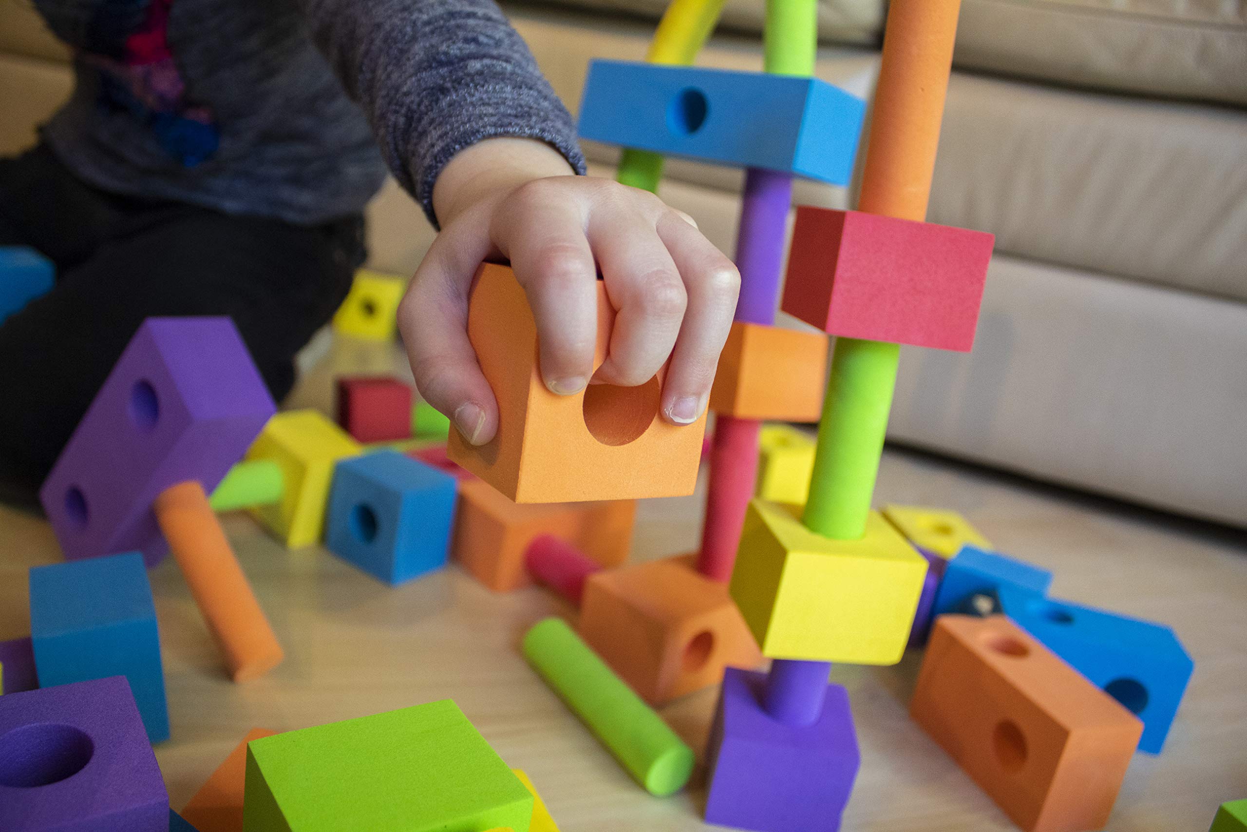 FUN n' SAFE (7684 Foam Peg Blocks for Kids, 150 Brightly Colored Pieces