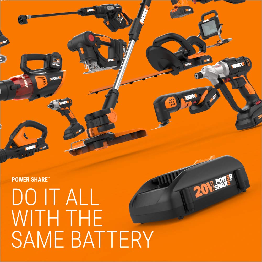WORX 20V Power Share GT Revolution String Trimmer/Edger/Mini-Mower & Turbine Blower Combo Kit W/Quick Charger