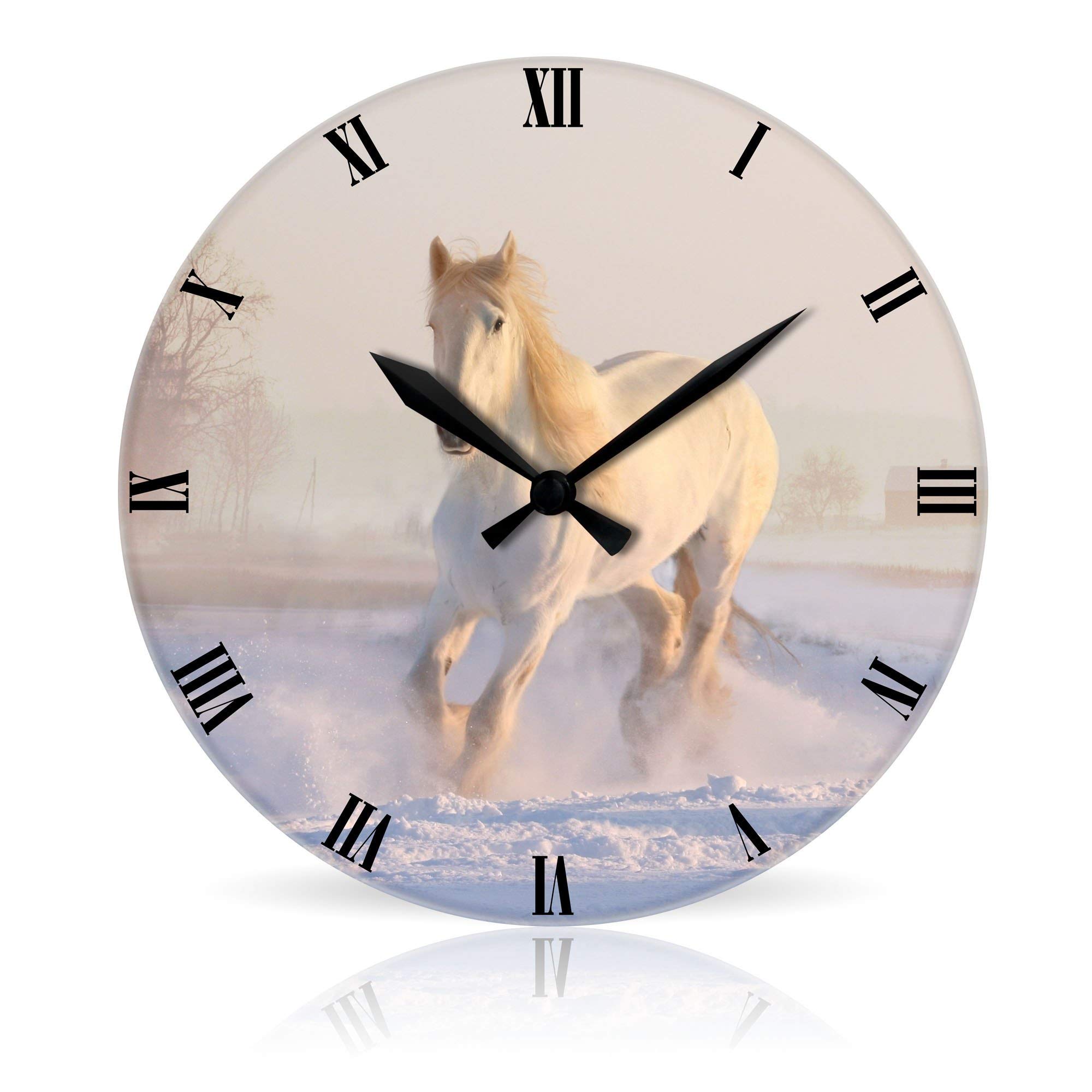 White Horse 10.75" Round Acrylic Wall Clock