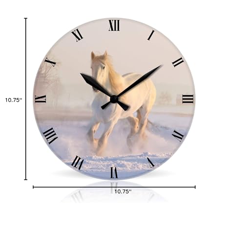 White Horse 10.75" Round Acrylic Wall Clock