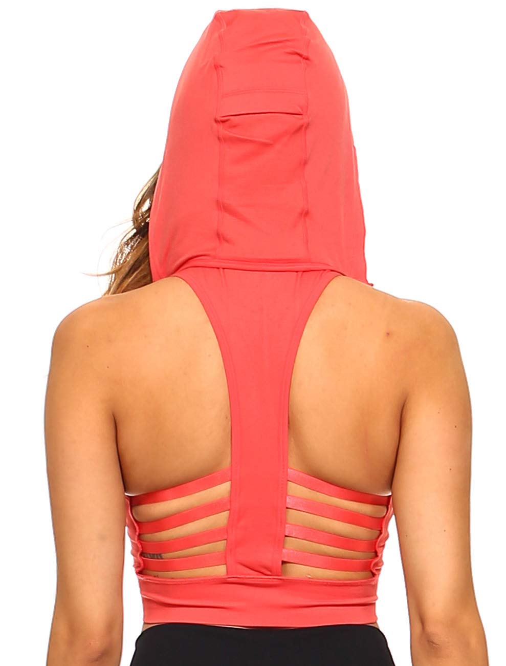 YELETE Seamless Performance Style Sports Bra with Hoodie Color Coral Size M/L