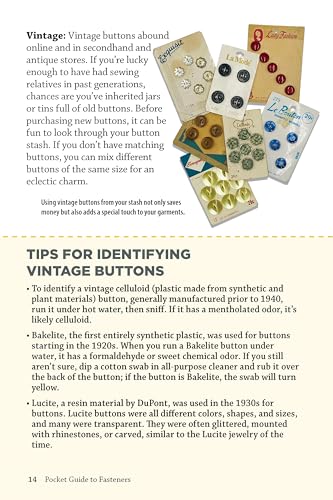 Pocket Guide to Fasteners: Understanding Buttons, Snaps, Zippers, Velcro, and More (Landauer) Techniques, Tools, and Answers to Your Questions about Hook and Eye Closures, Vintage Clasps, and More