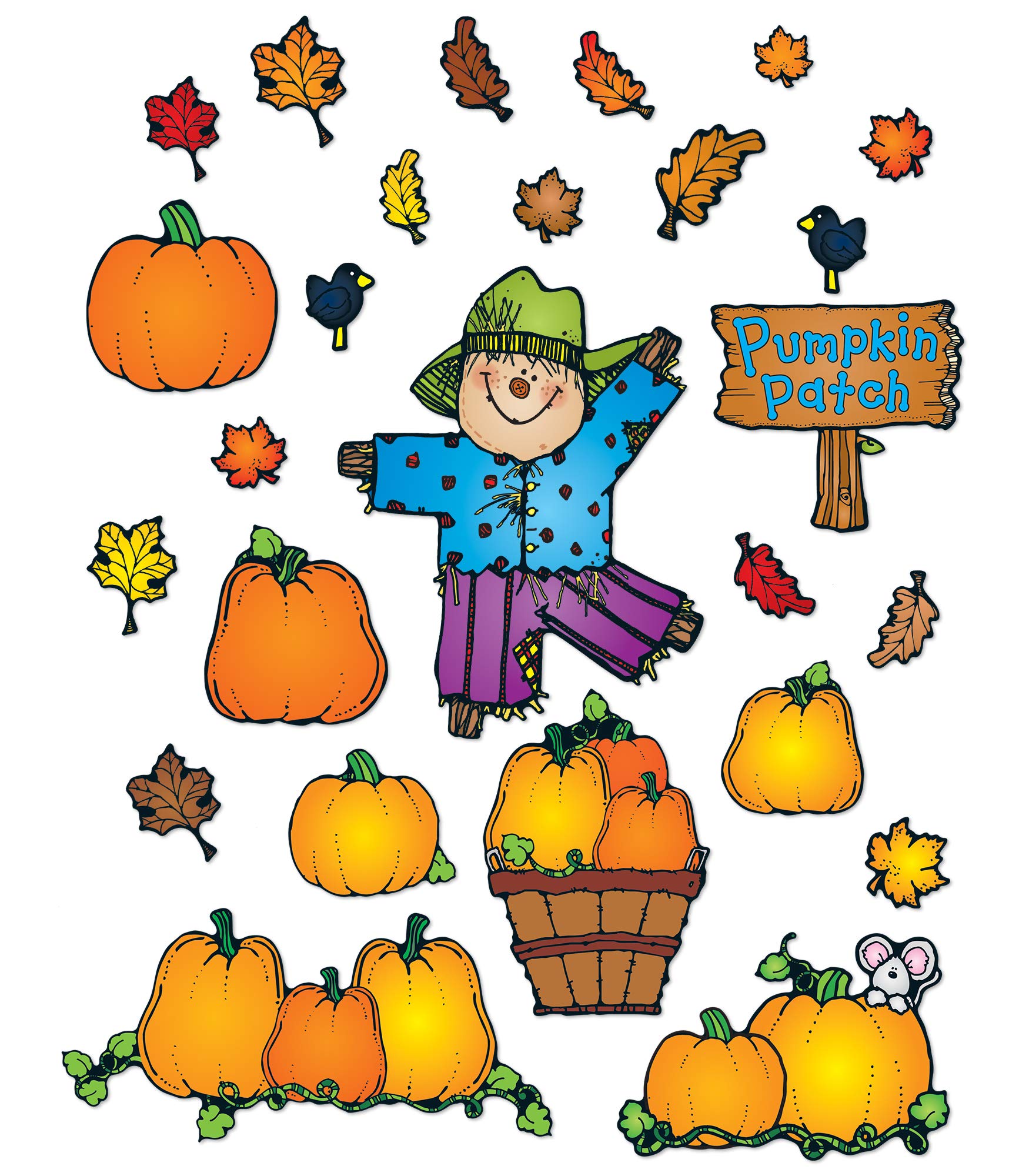 Carson Dellosa 32pc Pumpkin Patch Farmhouse Bulletin Board Set, Scarecrow, Pumpkins, Autumn Leaves Fall Bulletin Board Decorations for Thanksgiving, Halloween, Fall Decor, Wall Decor, Classroom Decor
