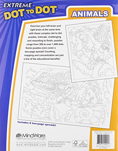 MindWare Extreme Dot to Dot Animals Book Puzzles Range from 300 to over 1,400 Dots Features 8 2-Page Spreads
