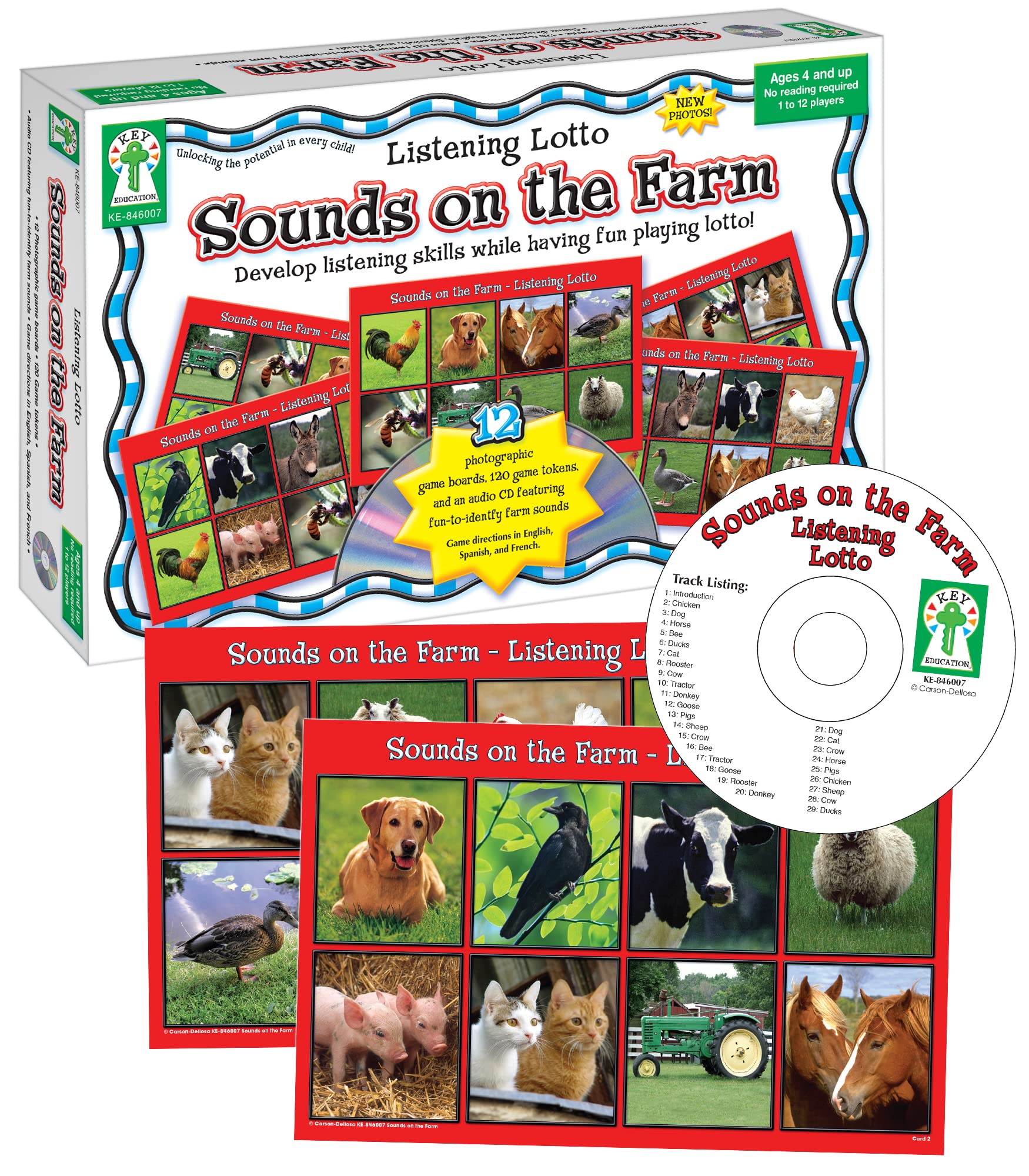 Listening Lotto Sounds on the Farm, Children's Auditory Matching Game, Fun Kid's Learning Game
