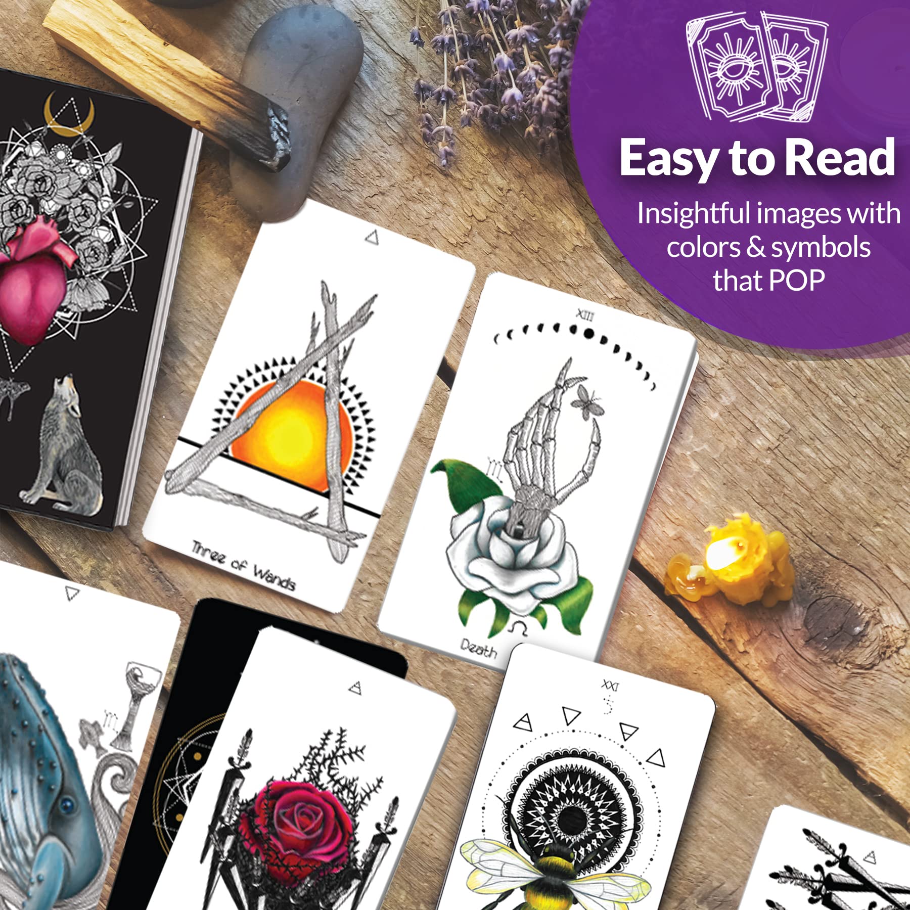 Naked Heart Tarot Deck by Jillian C. Wilde - Black Tarot Deck Tarot Cards with Guide Book - Nature & Animal Tarot Cards for Beginners & All Level Tarot Cards Deck Readers