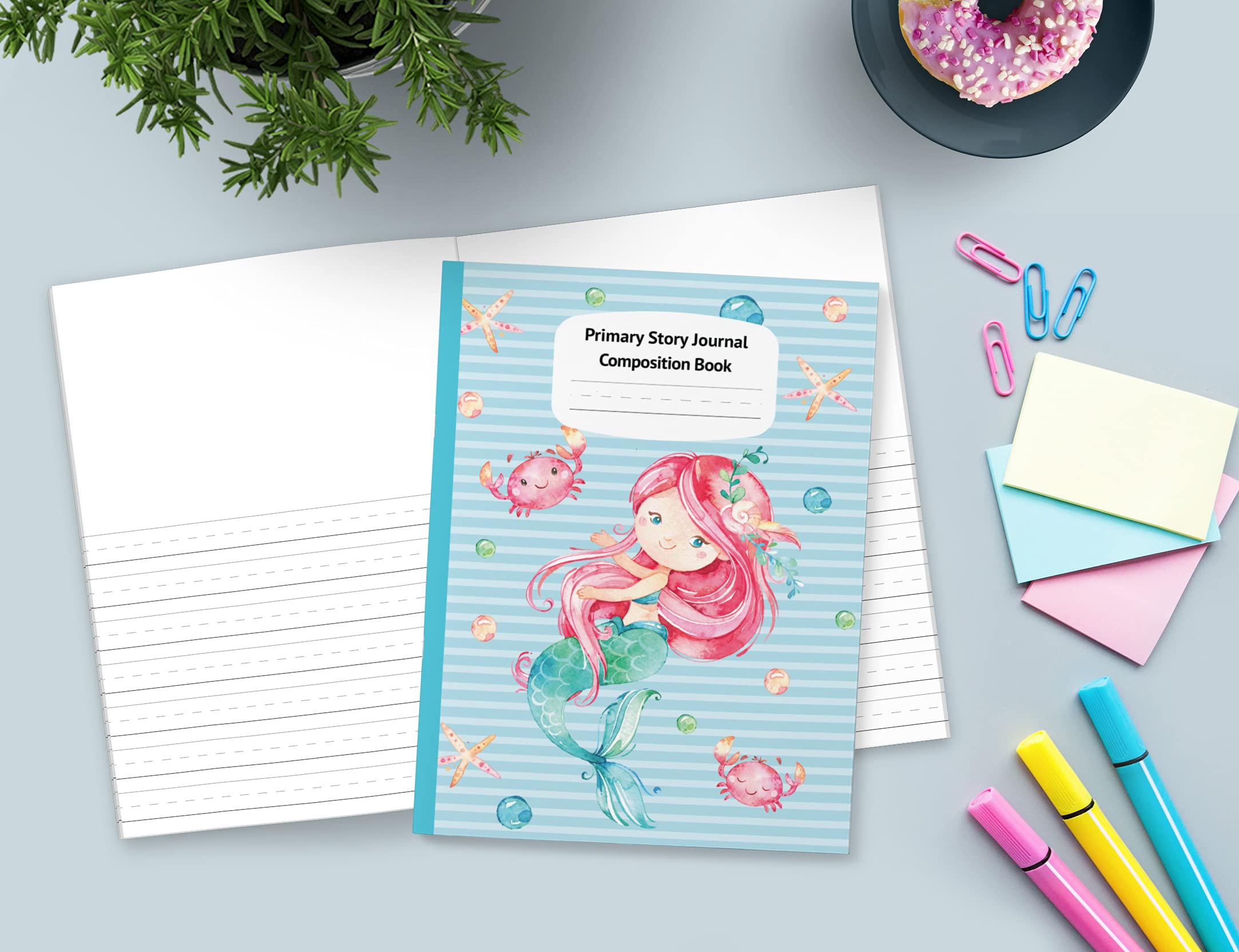 Mermaid Naia Primary Story Journal Composition Book: Grade Level K-2 Draw and Write, Dotted Midline Creative Picture Notebook Early Childhood to Kindergarten (Fantasy Ocean Watercolor Series)