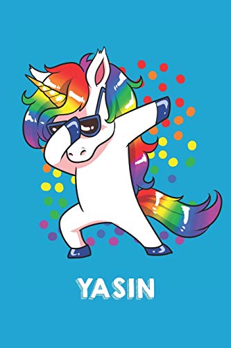 Yasin: Personalisiertes Design Notizbuch Einhorn 120 linierte Seiten – Perfekte Geschenkidee für die Schuhe oder Weihnachten mit Vornamen DIN A5 (himmelblau) (German Edition)