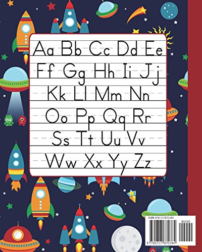 Primary Composition Notebook Story Paper Journal: Dashed Midline And Picture Space School Exercise Book | 120 Story Pages | Red - Rocket (Outer Space Astronomy)