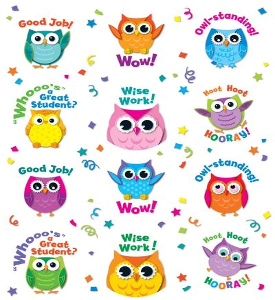 Carson Dellosa 72-Piece Colorful Owl Motivational Stickers for Kids Classroom Pack, Owl Classroom Stickers, Perfect for Incentive Charts, Reward Stickers and More (6 Sheets)