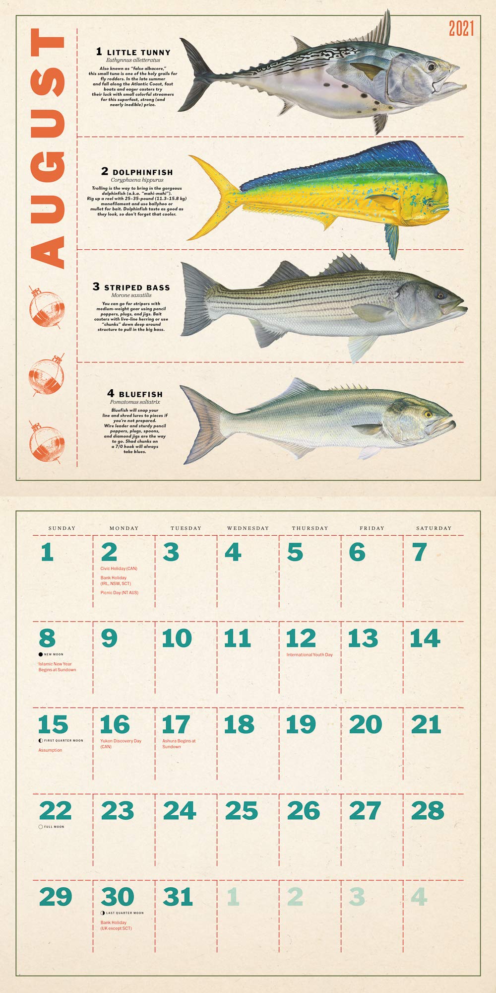 Twelve Months of Fishing Wall Calendar 2021, Monthly January-December 12'' x 12"