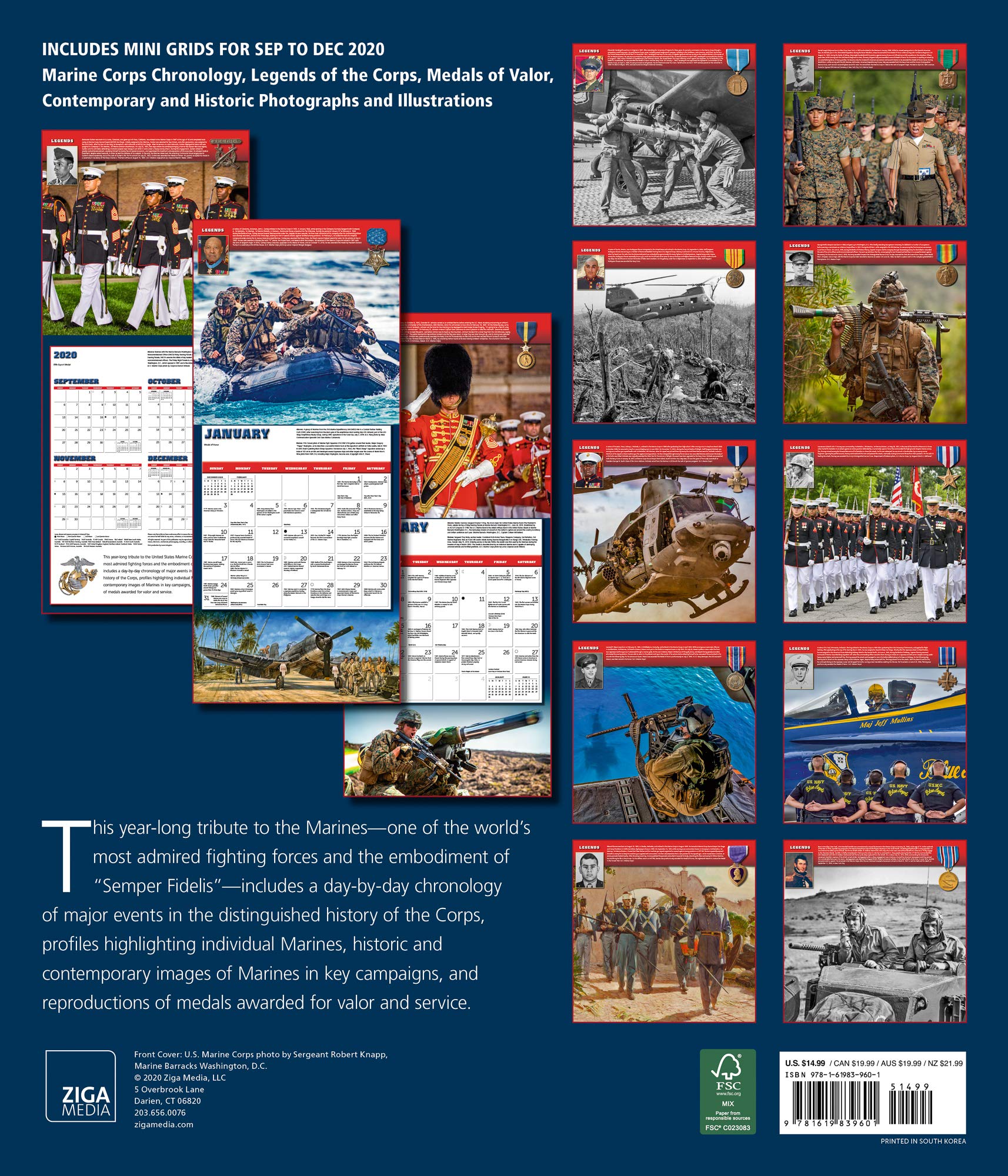Marines Wall Calendar 2021, Monthly January-December 12'' x 14"
