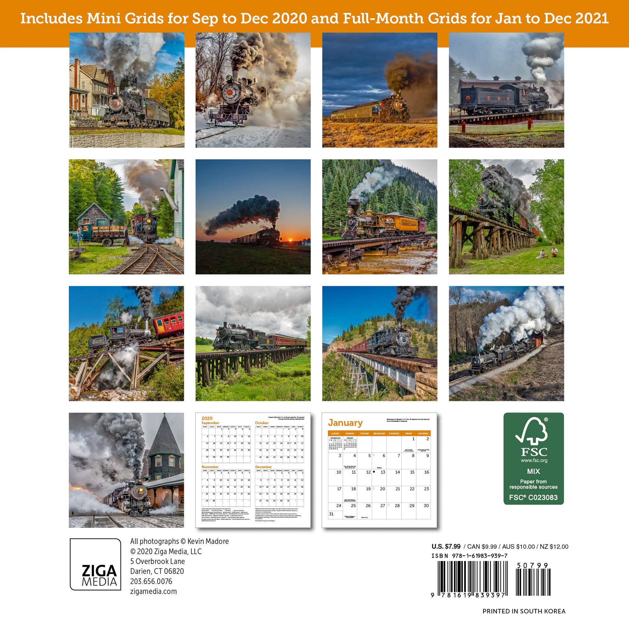 Steam Trains Mini Wall Calendar 2021, 7" x 7"