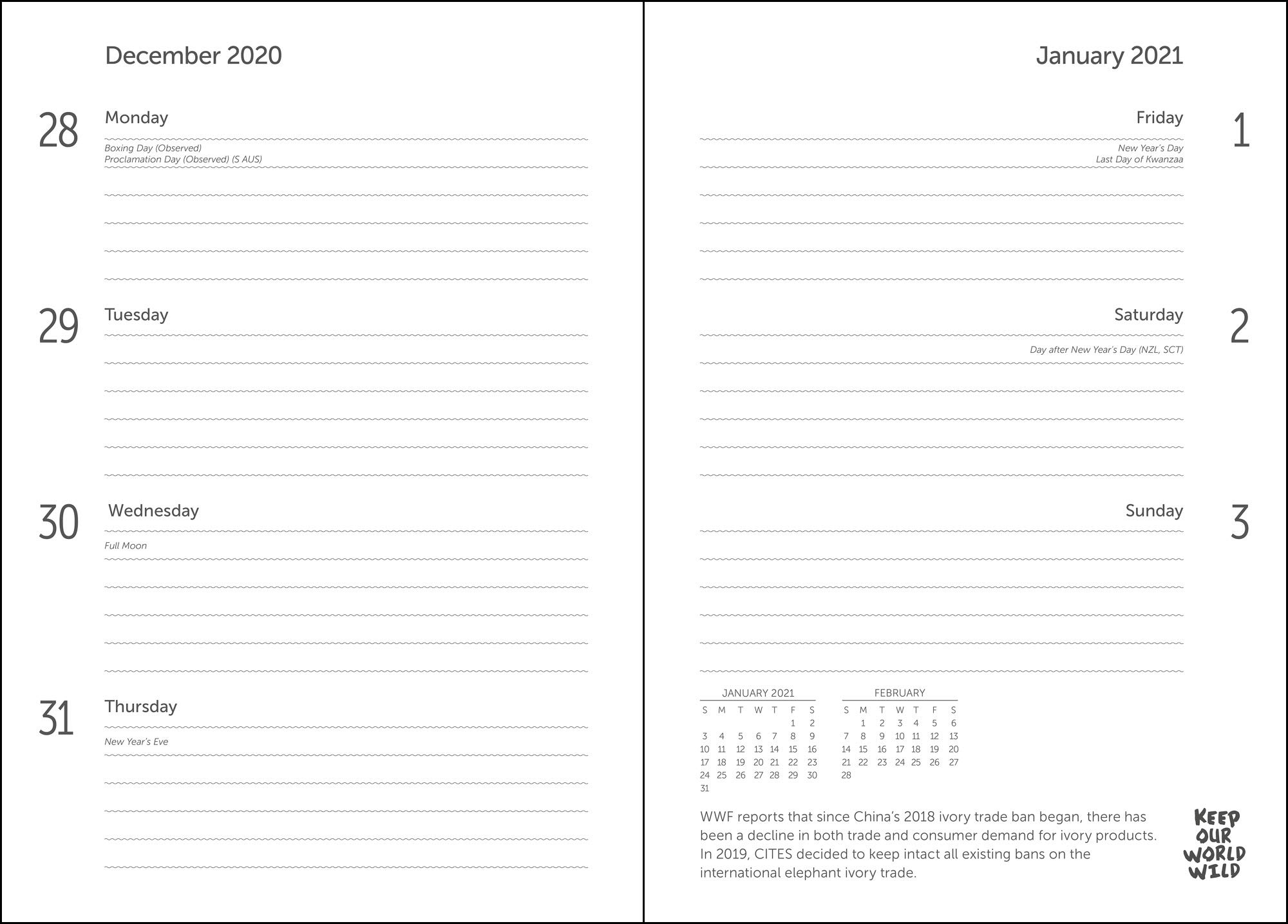 WWF Tigers Weekly Academic Planner 2021, 5.75" x 8.25" Flexi Cover