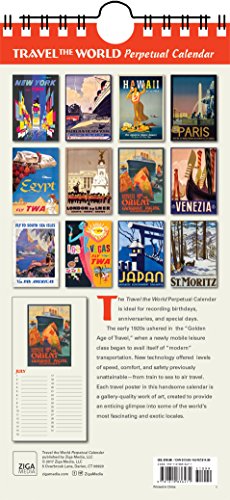 Travel the World Perpetual Calendar Birthday Anniversary Family Date Annual Reminders 5.5" x 11.5"