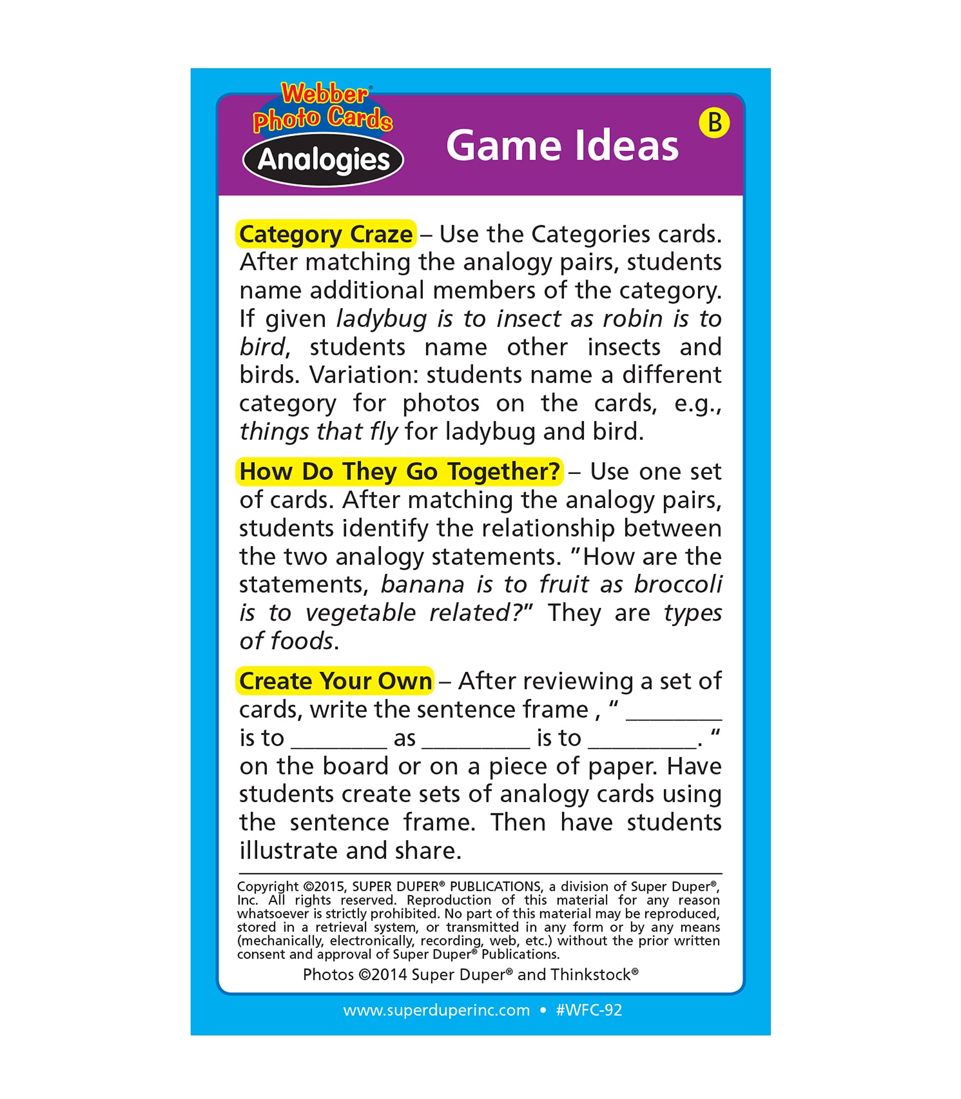 Super Duper Publications | Webber® Photo Flash Cards Analogies Early Reader | Educational Learning Resource for Children