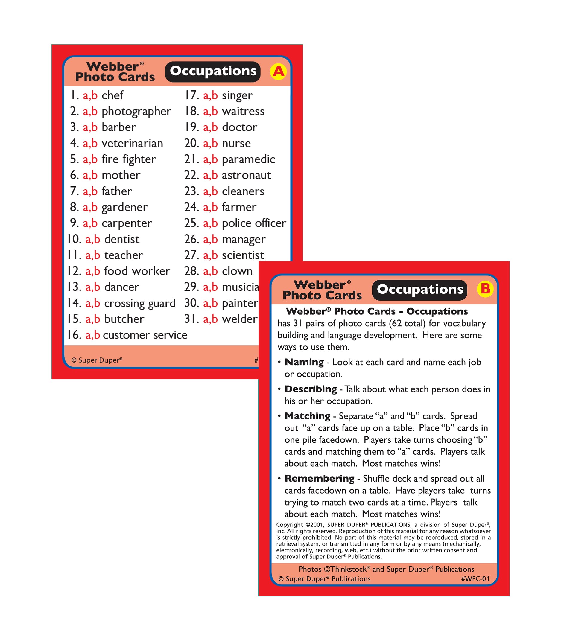 Super Duper Publications | Webber® Occupations Careers Photo Flash Card Deck 2nd Edition | Educational Learning Resource for Children