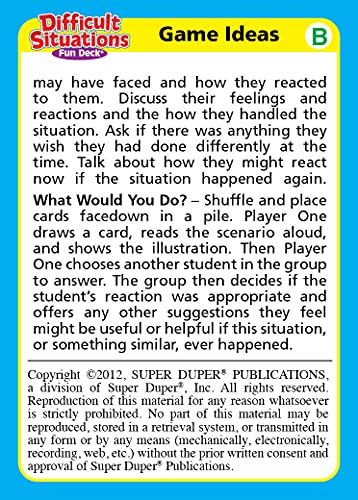 Super Duper Publications | Difficult Situations Fun Deck | Social Skills and Safety Flash Cards | Educational Learning Materials for Children
