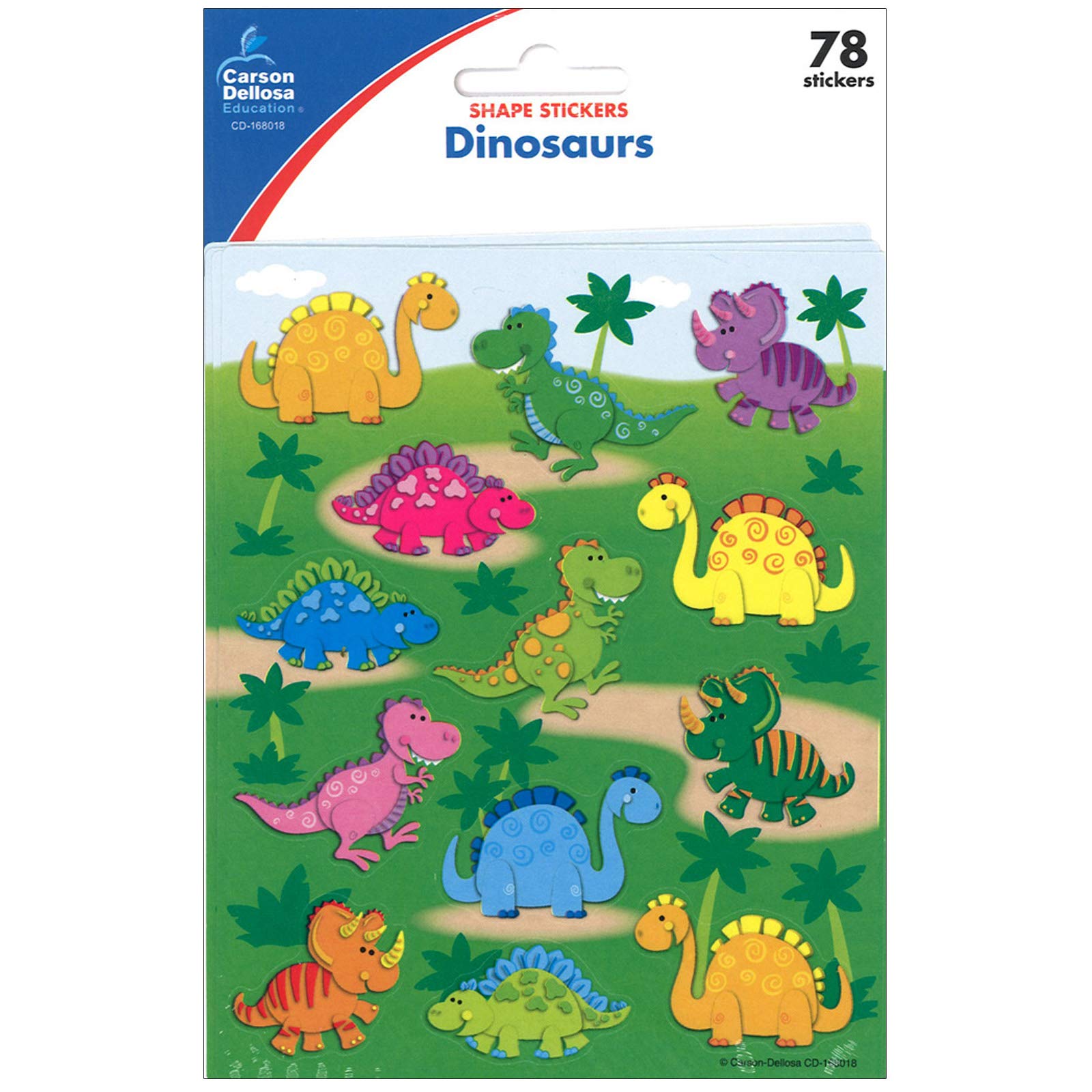 Carson Dellosa 78 Dinosaur Stickers, 6 Sheets for Kid Crafts, Scrapbooking, Water Bottle, Science, Stocking Stuffers, Reward Chart, and School Supplies, Classroom Must Haves