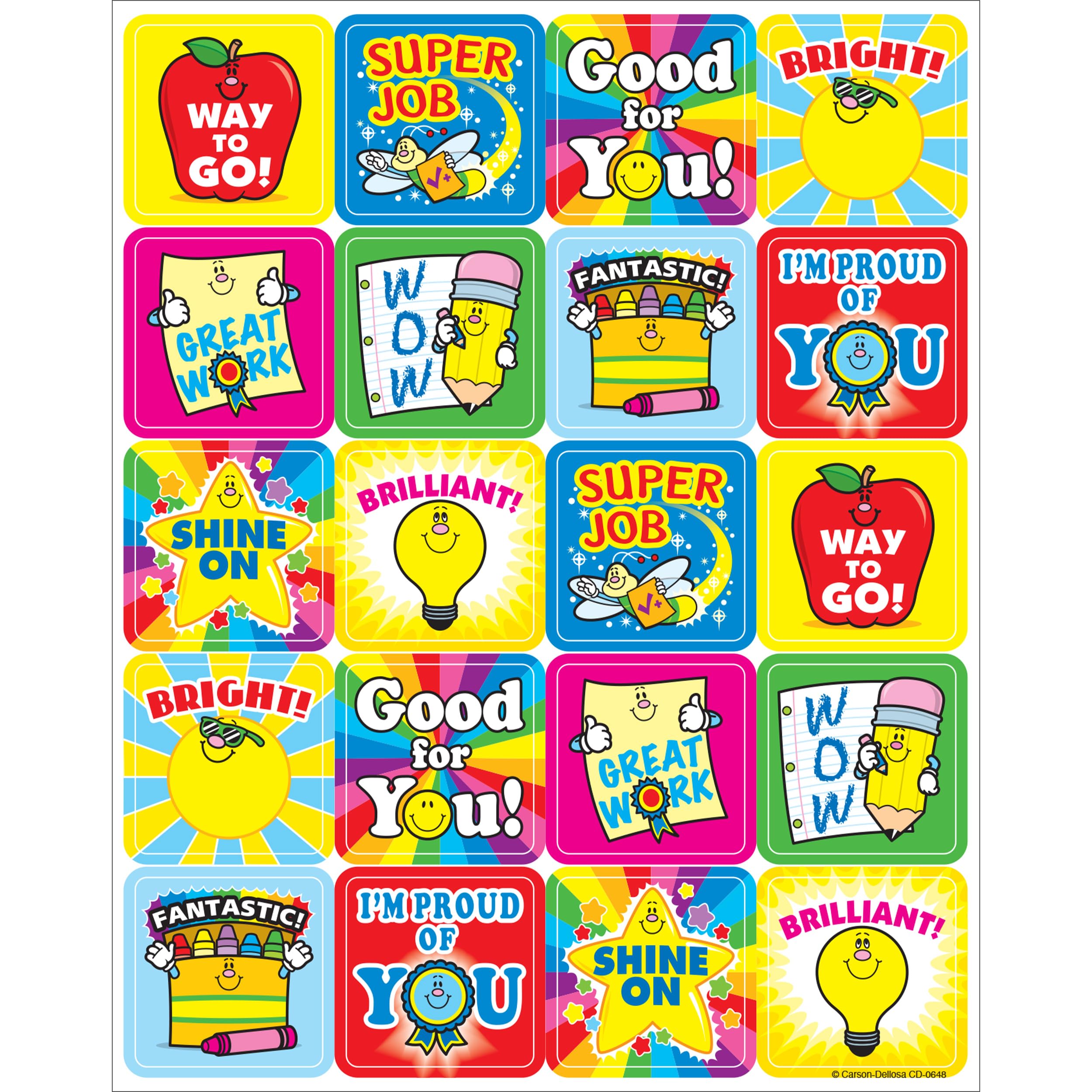 Carson Dellosa 120 Motivational Stickers for Kids, 6 Sheets of Incentives with Stars and Positive Affirmations for Prizes, Reward Chart, School Supplies for Teachers, Classroom Must Haves