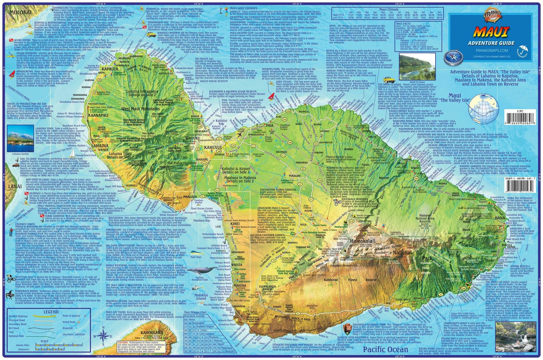 Maui Hawaii Adventure Guide Franko Maps Waterproof Map