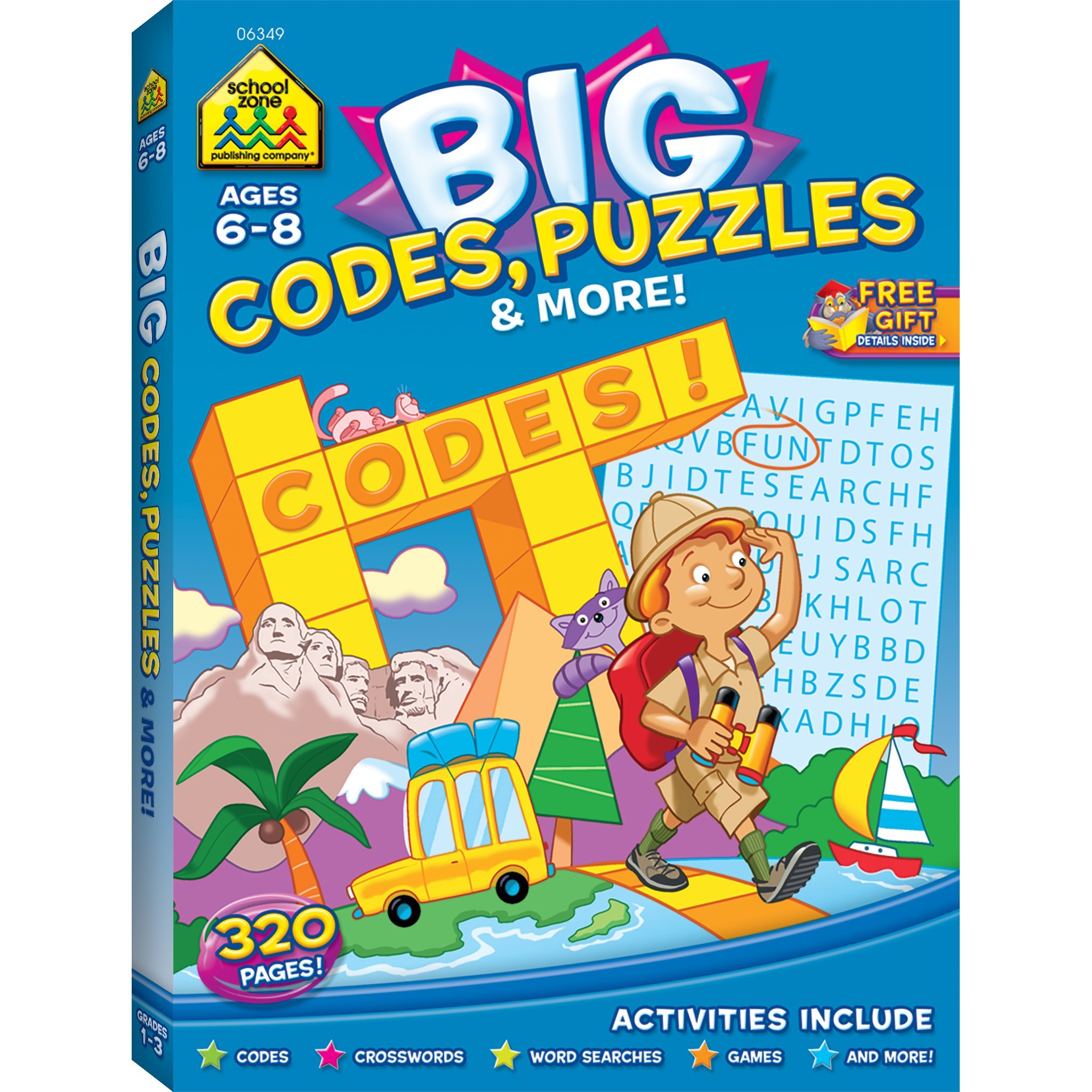 School Zone Big Codes, Puzzles & More Workbook: 320 Pages, Kindergarten, 1st Grade, 2nd Grade, Crossword Puzzles, Games, Riddles, Word Searches, Ages 6 to 8 (School Zone Big Workbook Series)